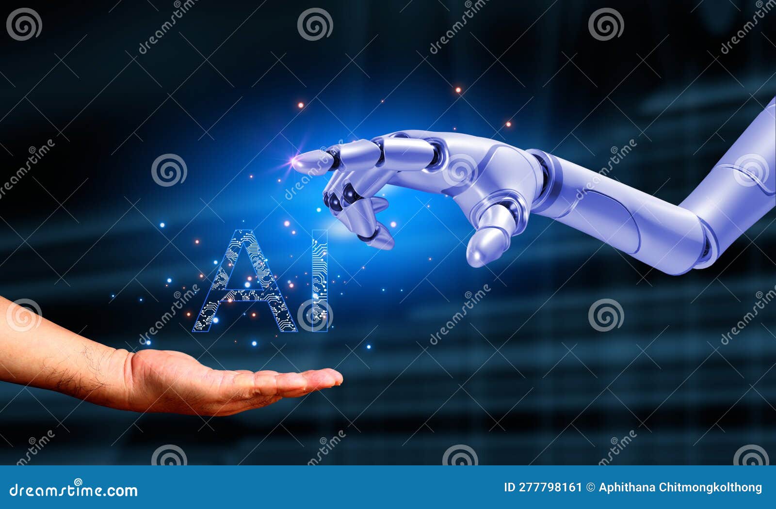 Artificial Intelligence 3D Robotic Hand with Text AI on Hand Light Glow ...