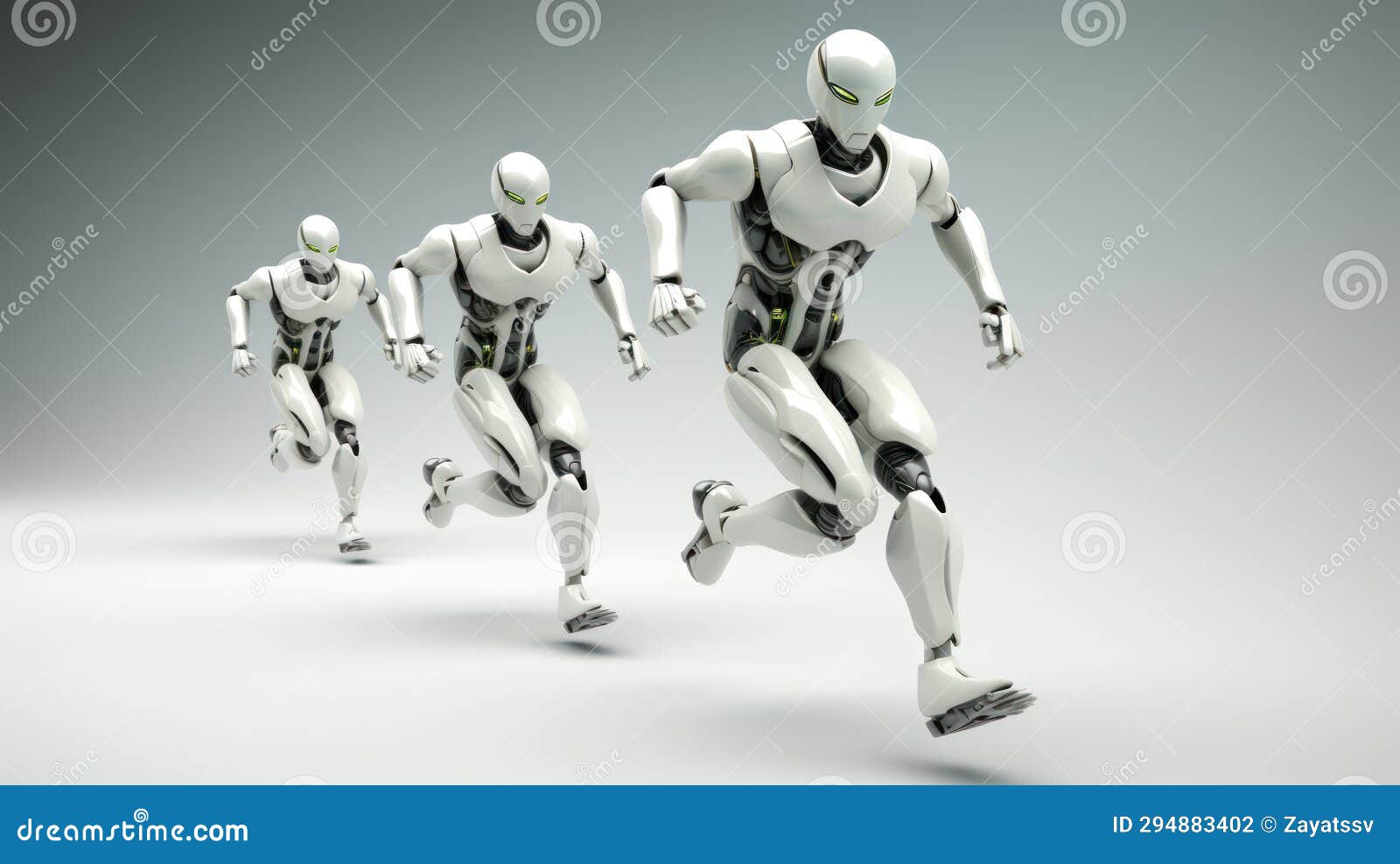 Artificial Intelligence 3D Robots Running on Solid Background with Copy ...