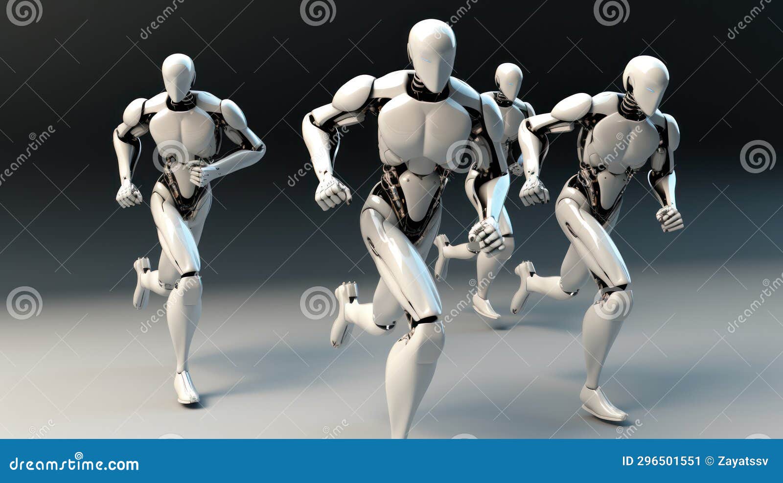 Artificial Intelligence 3D Robots Running on Solid Background with Copy ...