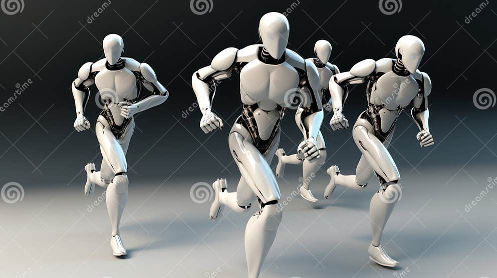 Artificial Intelligence 3D Robots Running on Solid Background with Copy ...