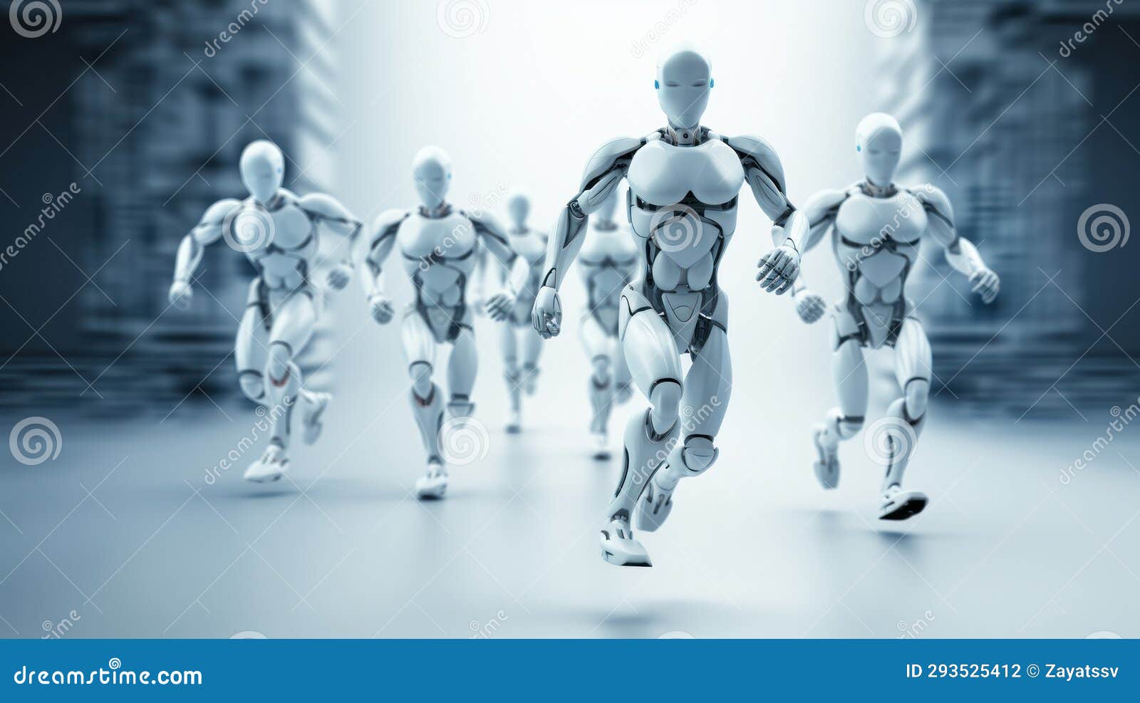 Artificial Intelligence 3D Robots Running on Solid Background with Copy ...