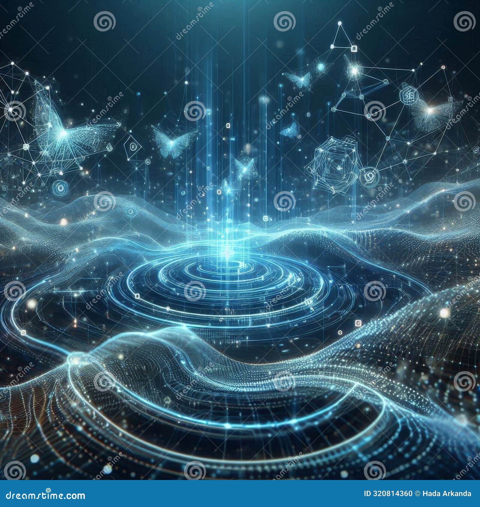 Artificial Intelligence Data Pathways. Blockchain Field Interactions Stock Illustration ...