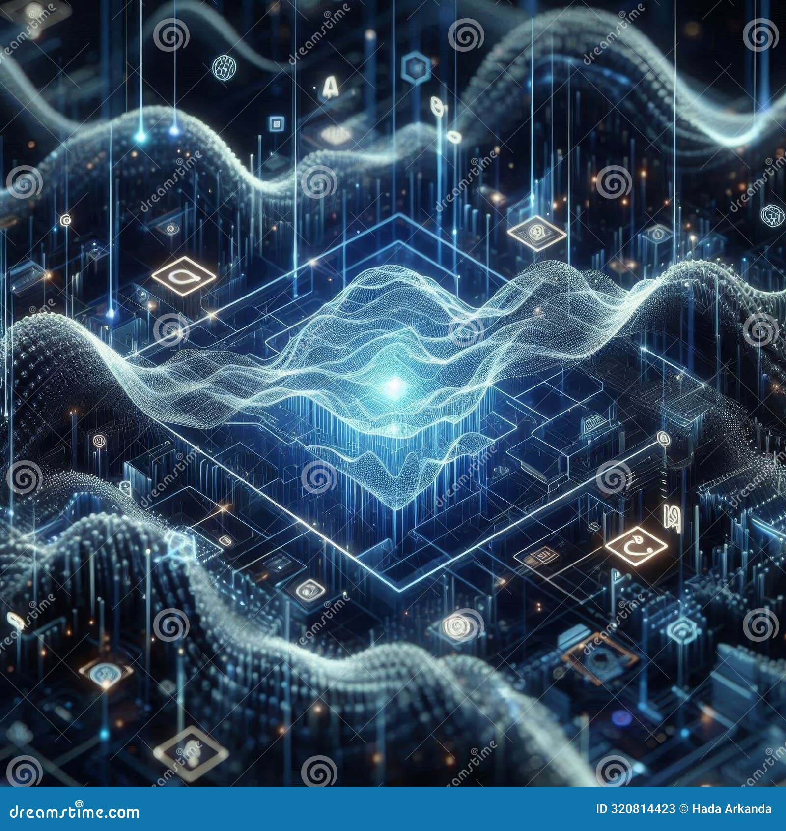 Artificial Intelligence Data Pathways. Blockchain Field Interactions Stock Illustration ...