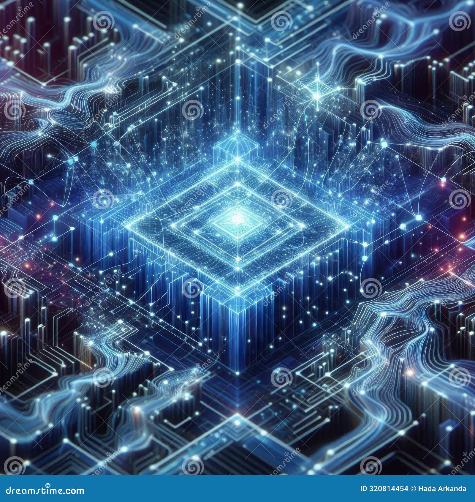 Artificial Intelligence Data Pathways. Blockchain Field Interactions Stock Illustration ...