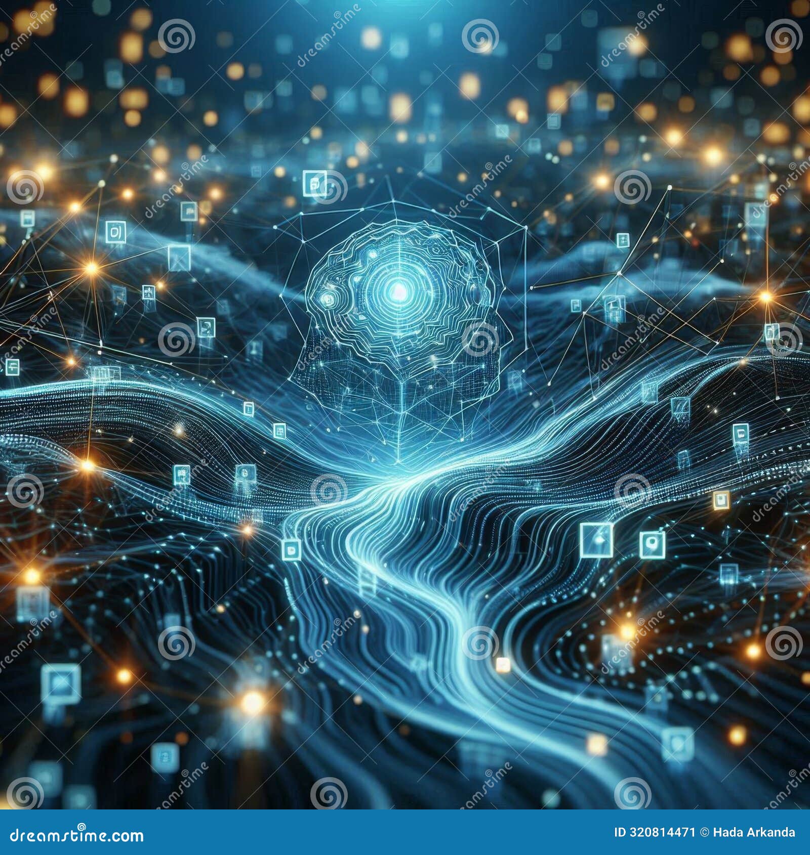 Artificial Intelligence Data Pathways. Blockchain Field Interactions Stock Illustration ...