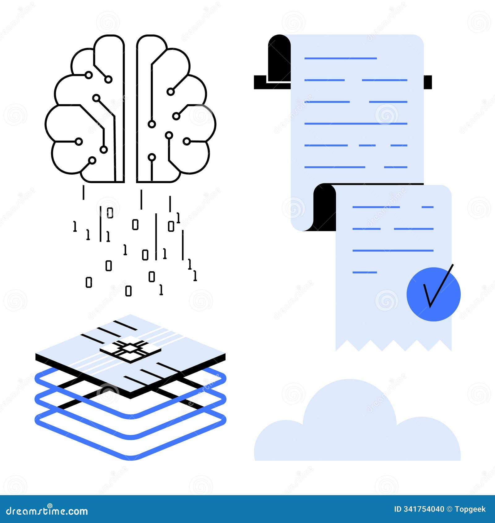 Artificial Intelligence, Data Processing, and Cloud Storage Concept in Modern Vector Art Stock ...