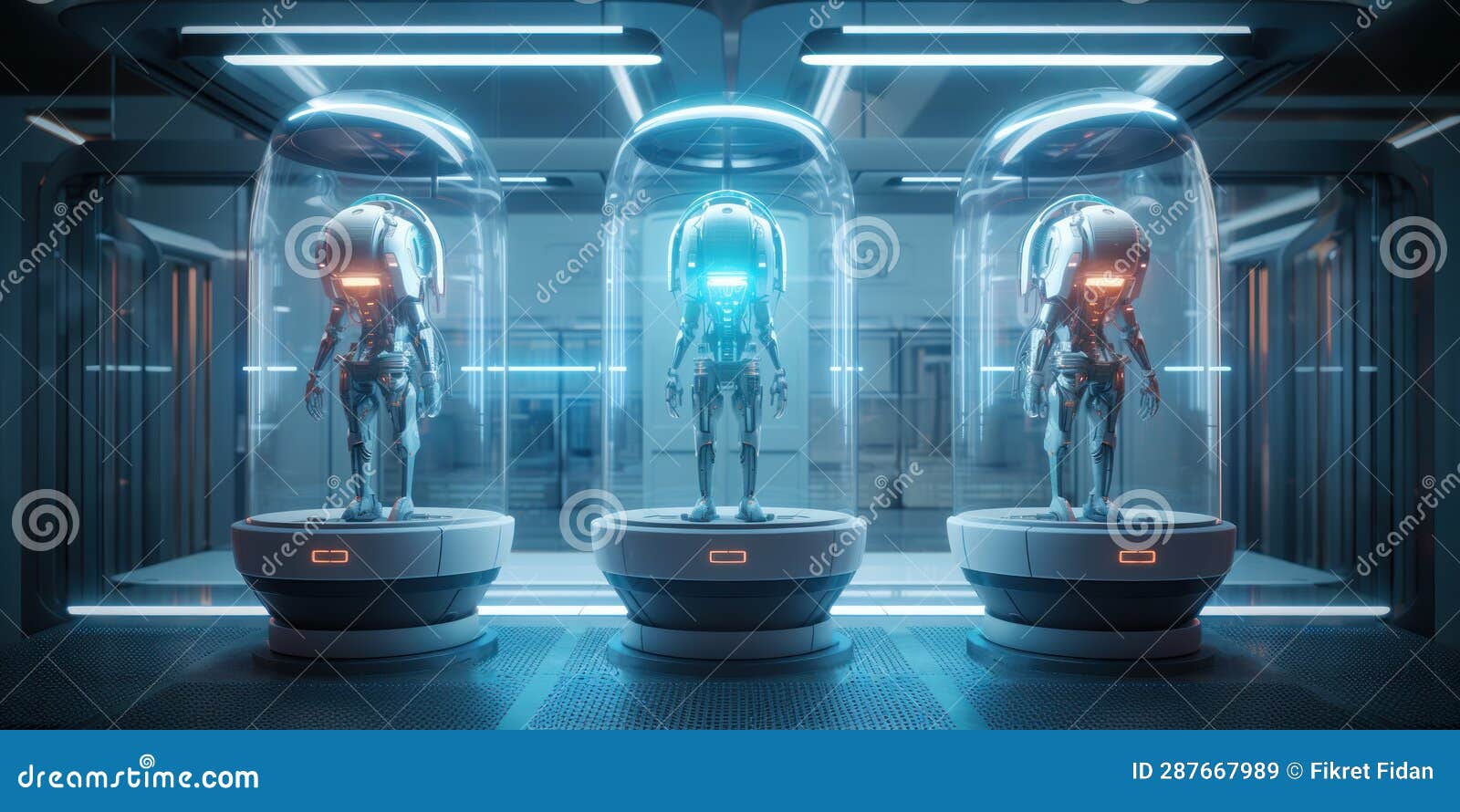 Artificial Intelligence Development Concept, Robot in Glass Capsule in ...