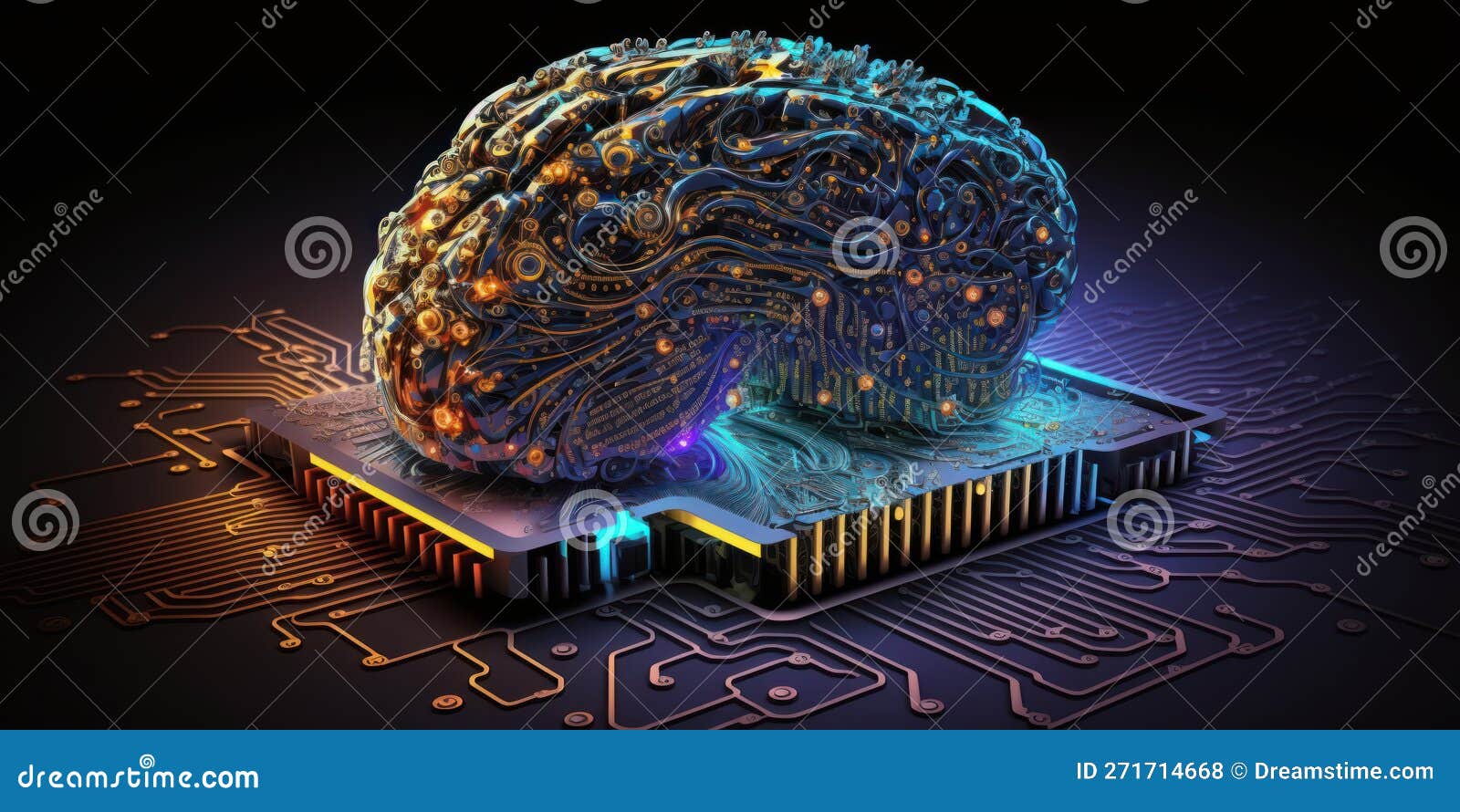 Artificial Intelligence Digital Brain Stock Illustration - Illustration ...
