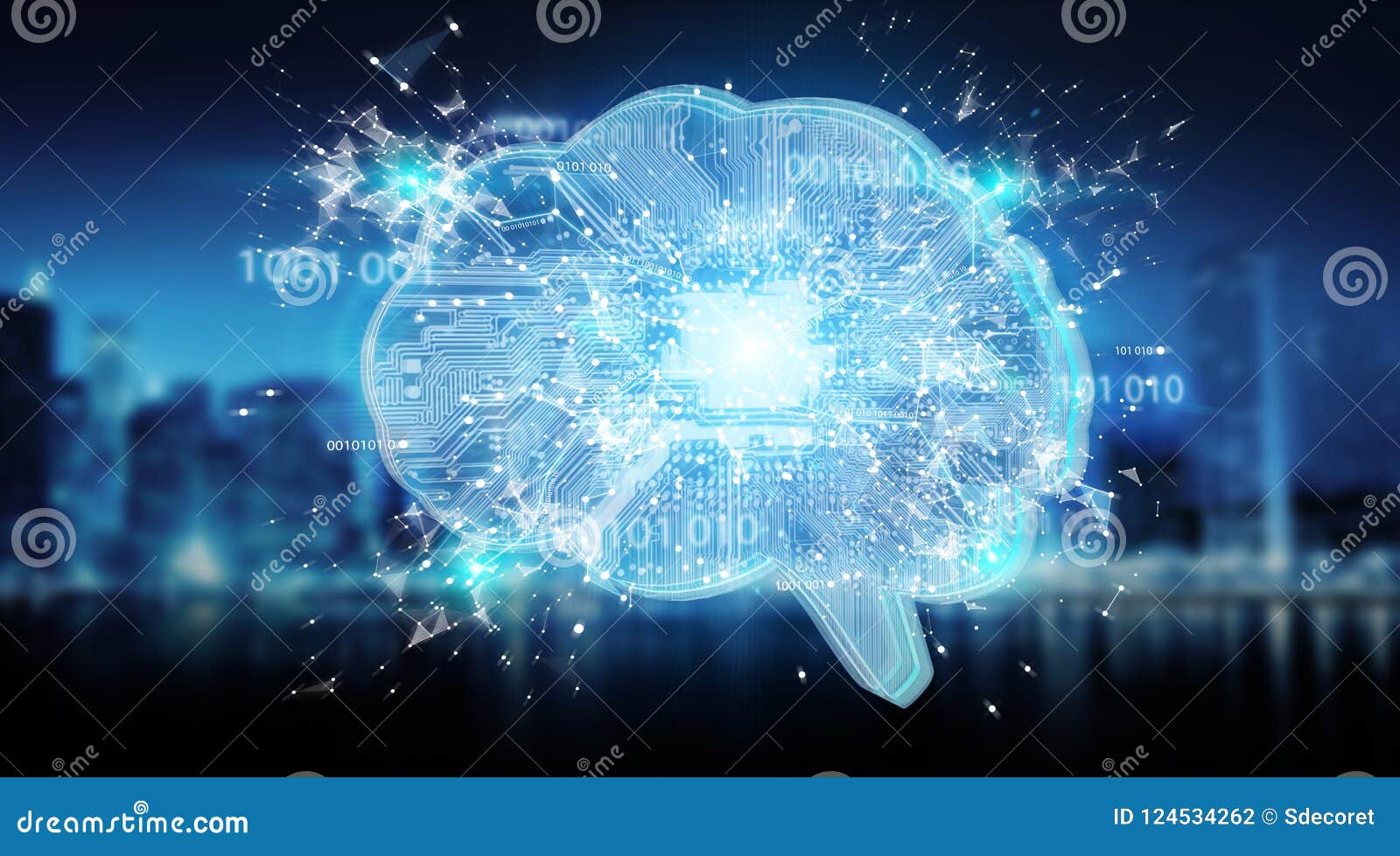 Artificial Intelligence in a Digital Brain Background 3D Rendering ...