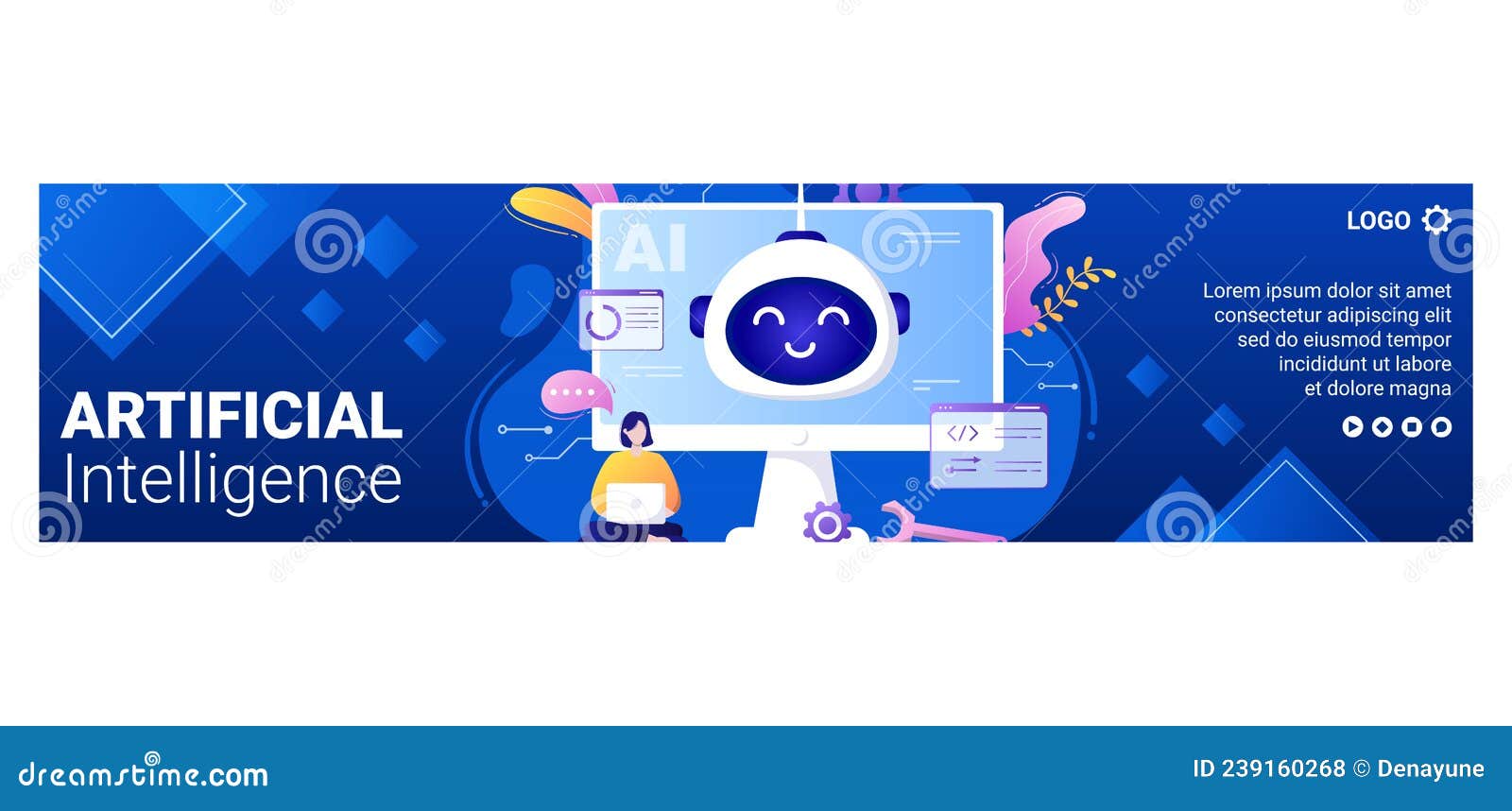 Artificial Intelligence Digital Brain Technology Banner Template Flat Illustration Editable of ...