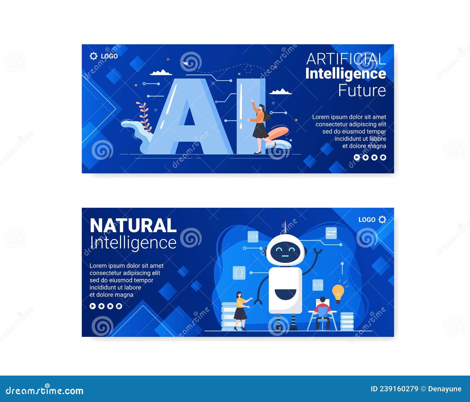 Artificial Intelligence Digital Brain Technology Banner Template Flat Illustration Editable of ...