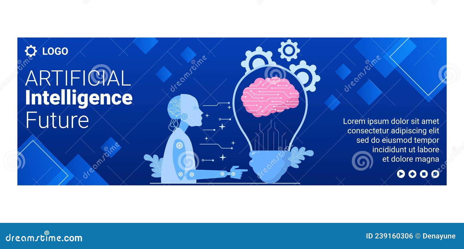 Artificial Intelligence Digital Brain Technology Cover Template Flat ...