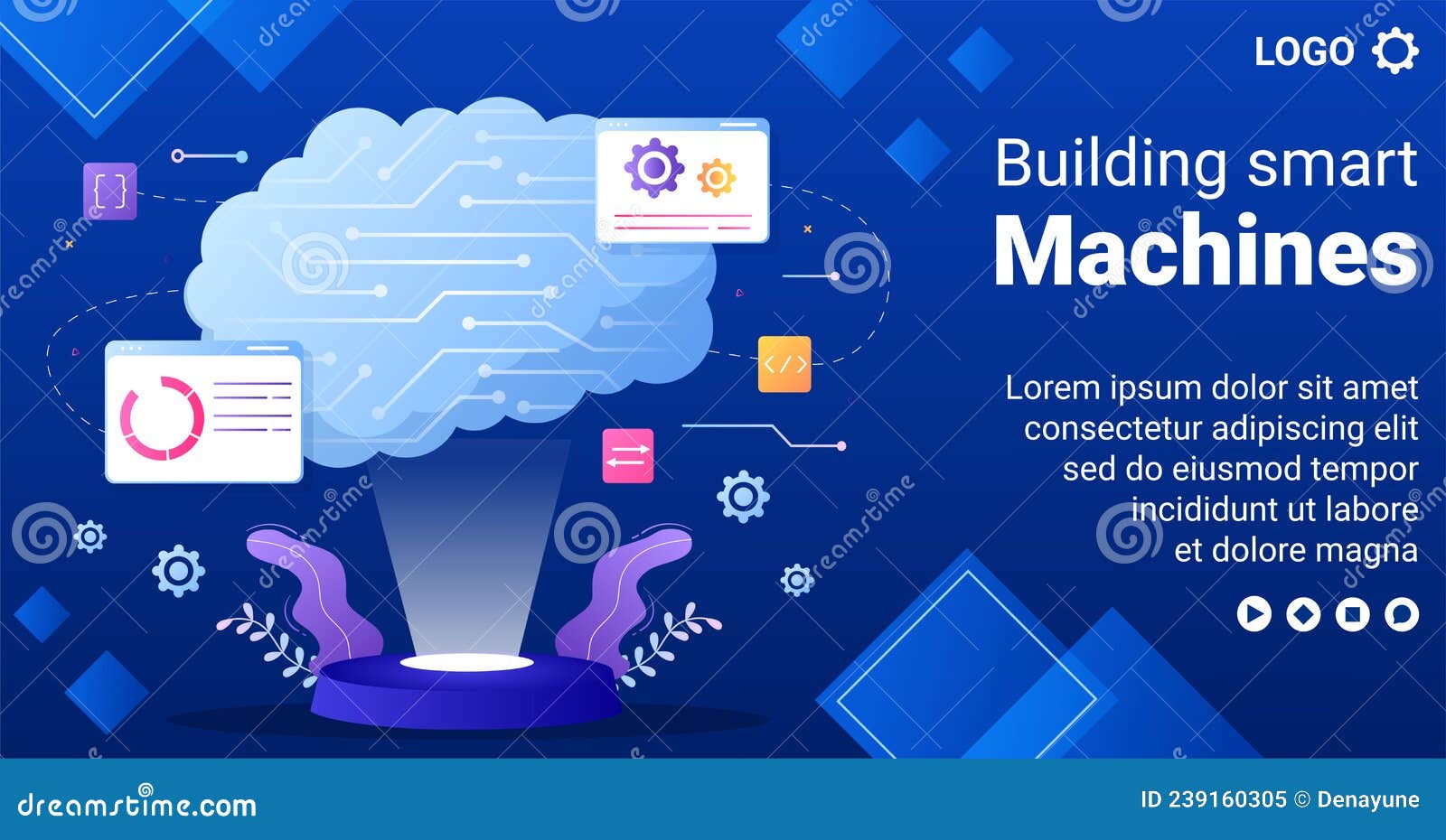 Artificial Intelligence Digital Brain Technology Post Template Flat Illustration Editable of ...