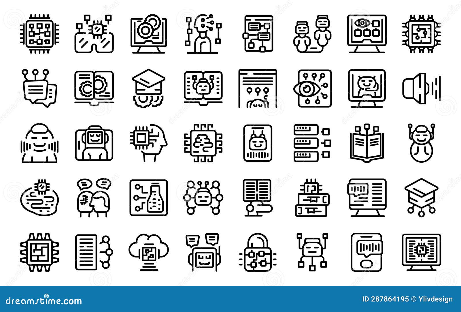 Artificial Intelligence in Education Icons Set Outline Vector. Robot ...