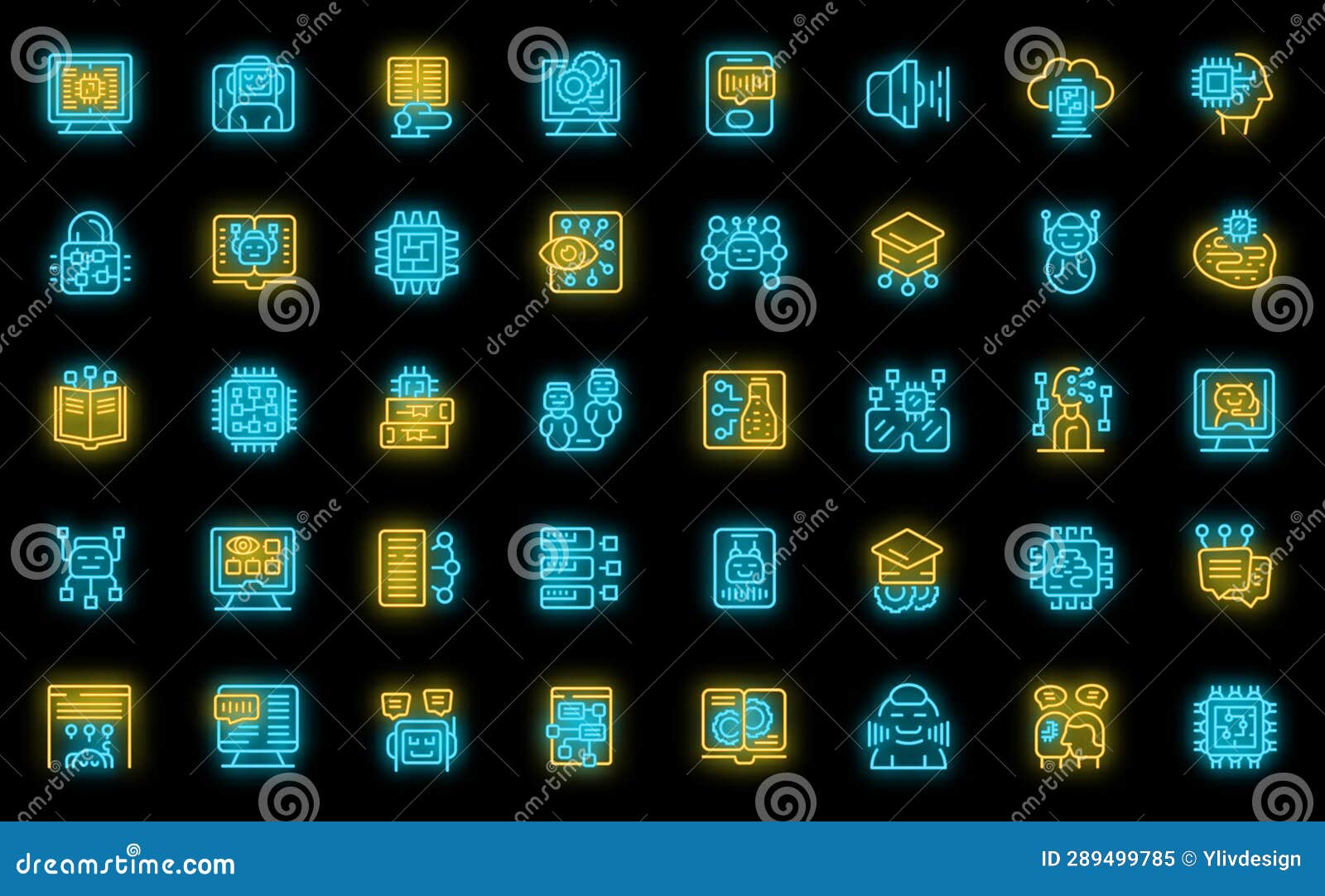 Artificial Intelligence in Education Icons Set Vector Neon Stock Vector ...