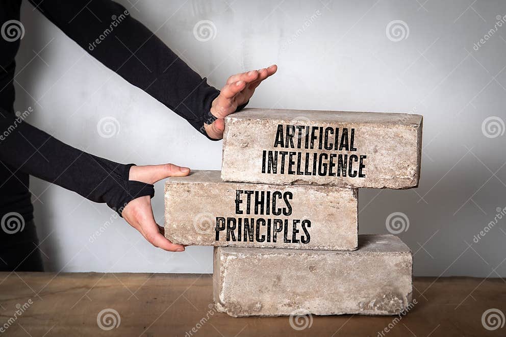 Artificial Intelligence Ethics Principles. Stack of White Bricks on a Wooden Table Stock Image ...