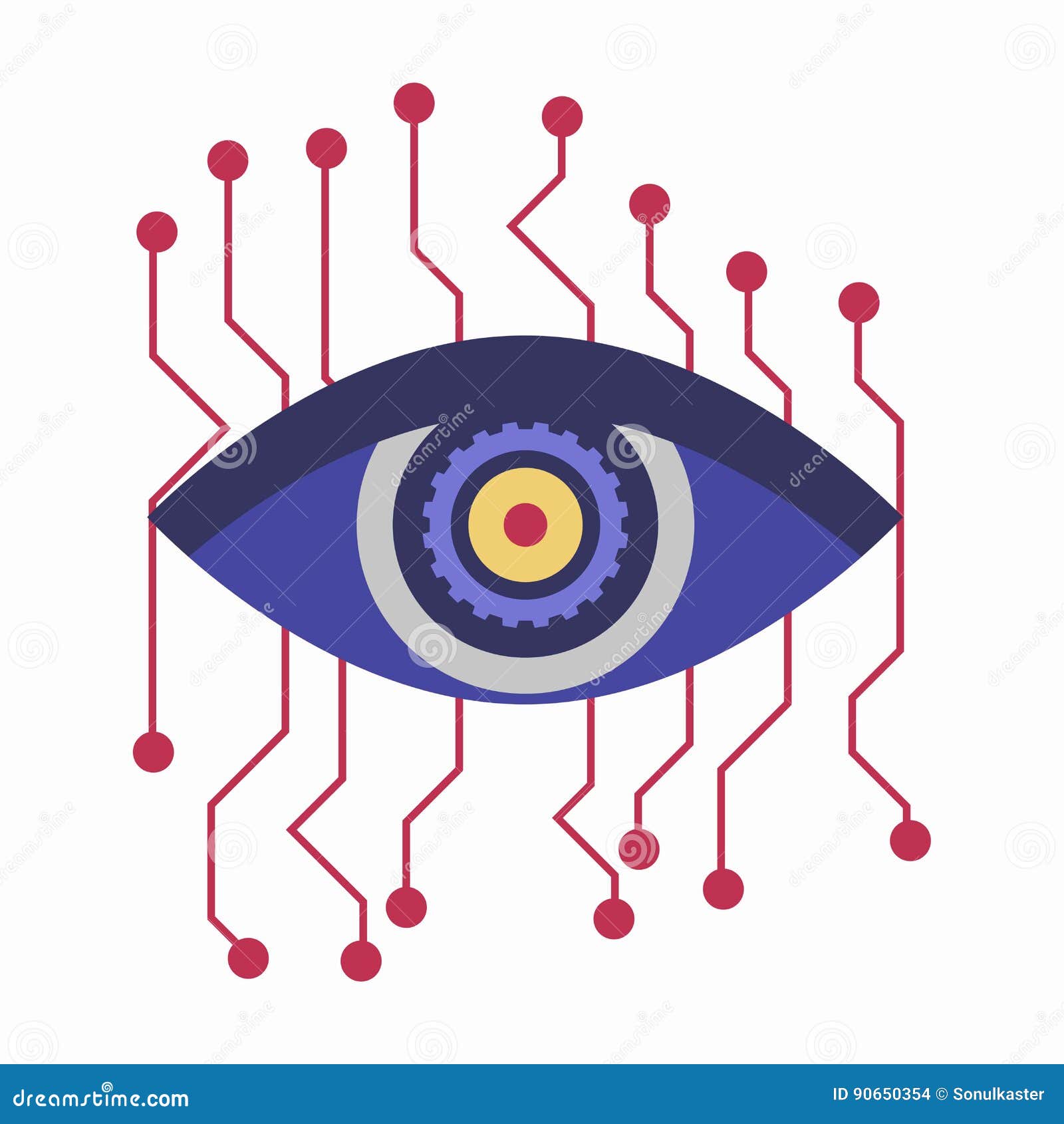 Artificial Intelligence Eye with Connection Points Isolated on White ...