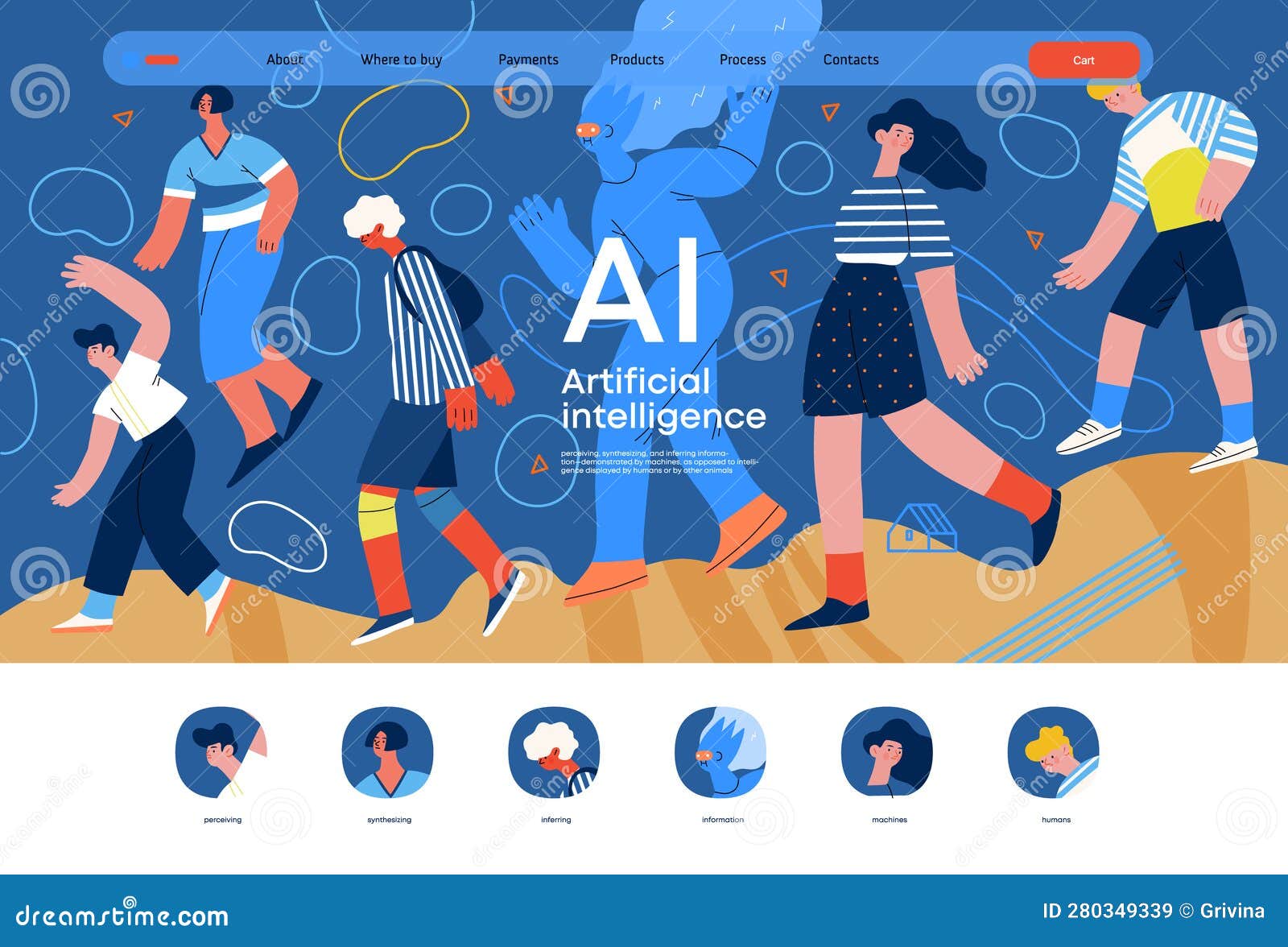 Artificial Intelligence Flat Vector Illustration - AI and Humanity ...