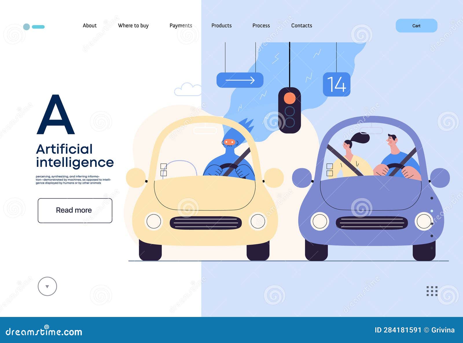 Illustration Of A Man Driving A Car With Focus On Dashboard Data And ...