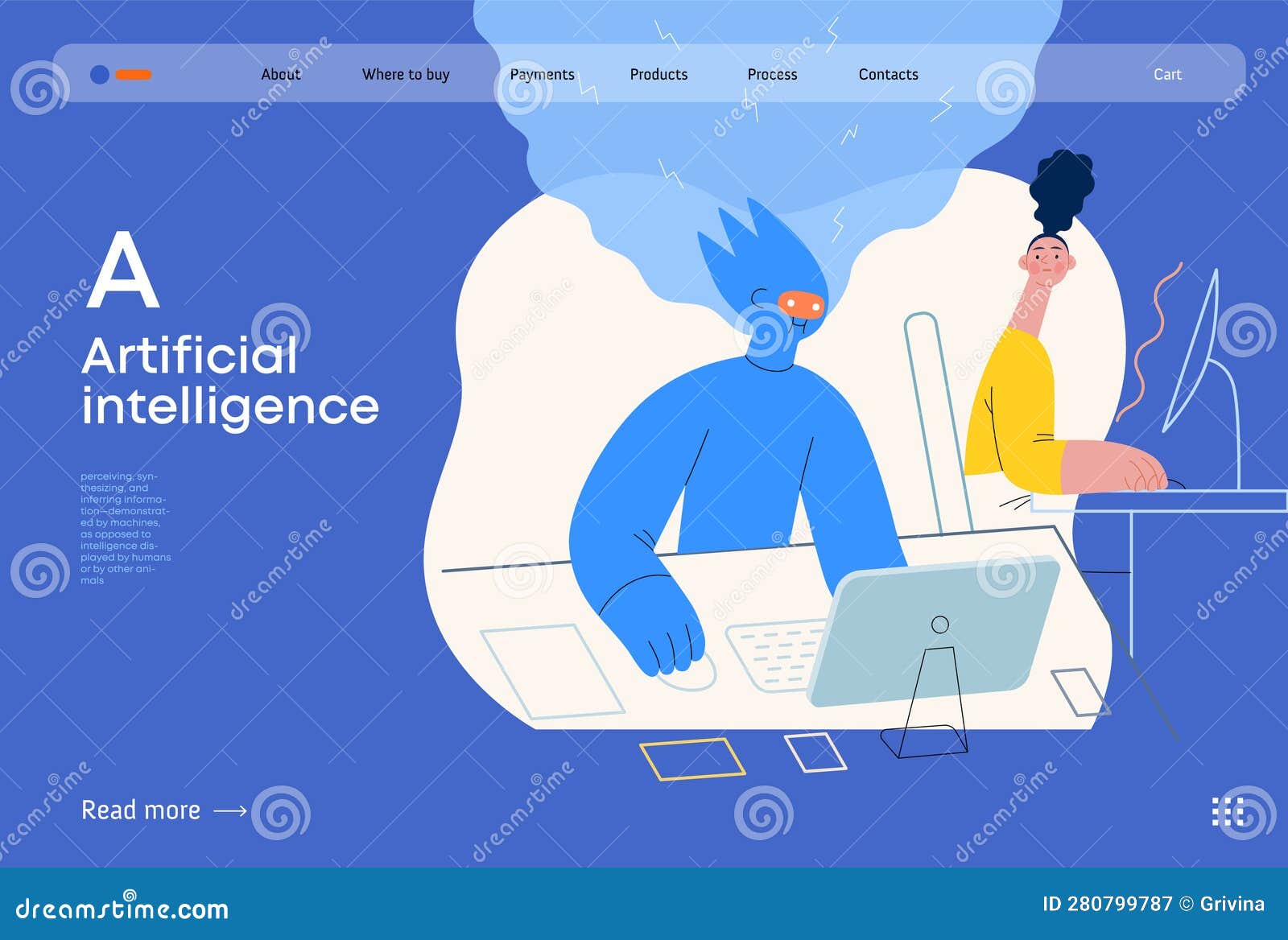 Artificial Intelligence Flat Vector Illustration - Office Work Stock ...