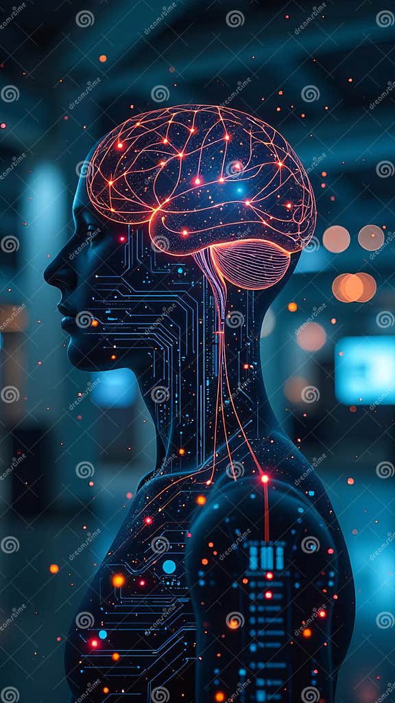 Artificial Intelligence with Flowing Data Streams and Binary Codes Stock Illustration ...