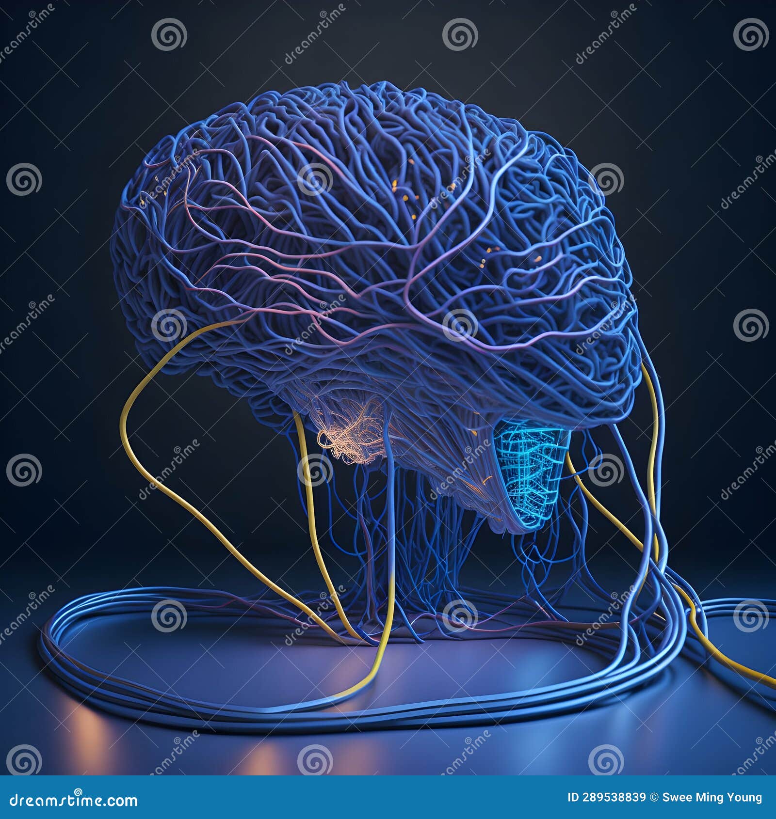 Image of a Glowing Human-liked Brain Made of Intricate Wires and Cables ...