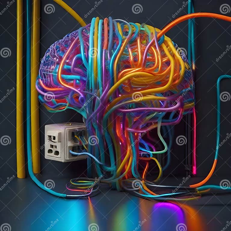 Image of a Glowing Human-liked Brain Made of Intricate Wires and Cables ...