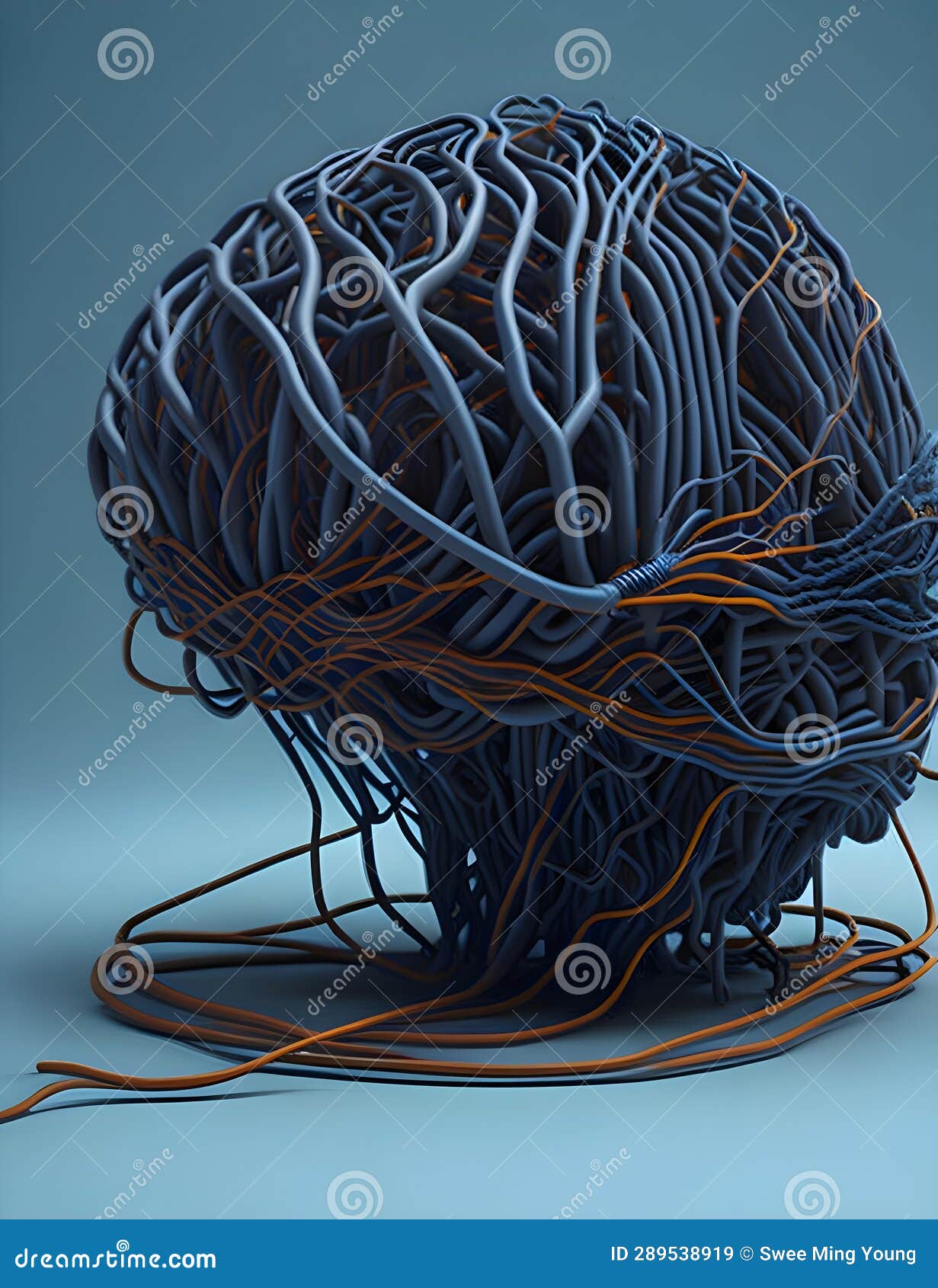 Image of a Glowing Human-liked Brain Made of Intricate Wires and Cables ...