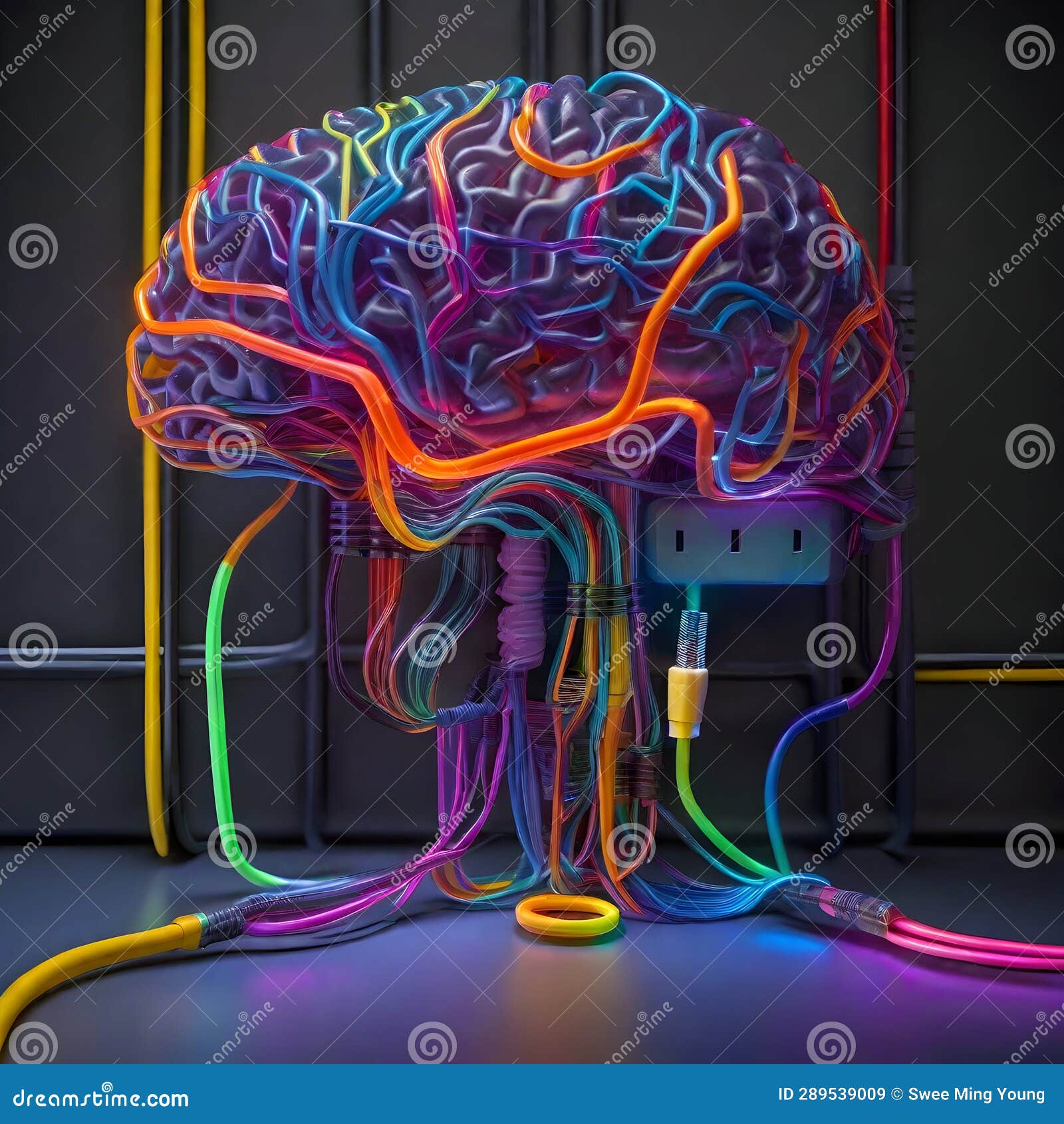 Image of a Glowing Human-liked Brain Made of Intricate Wires and Cables ...