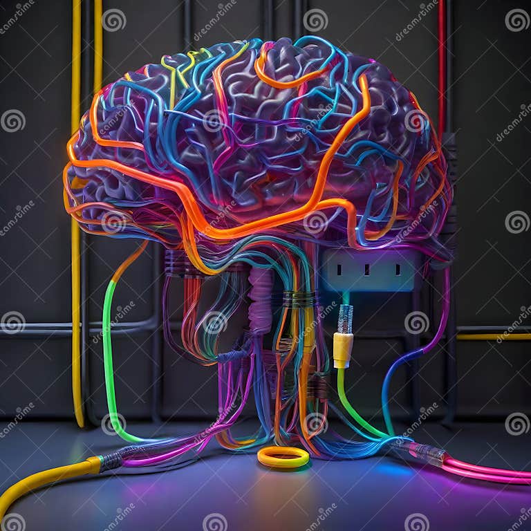 Image of a Glowing Human-liked Brain Made of Intricate Wires and Cables ...