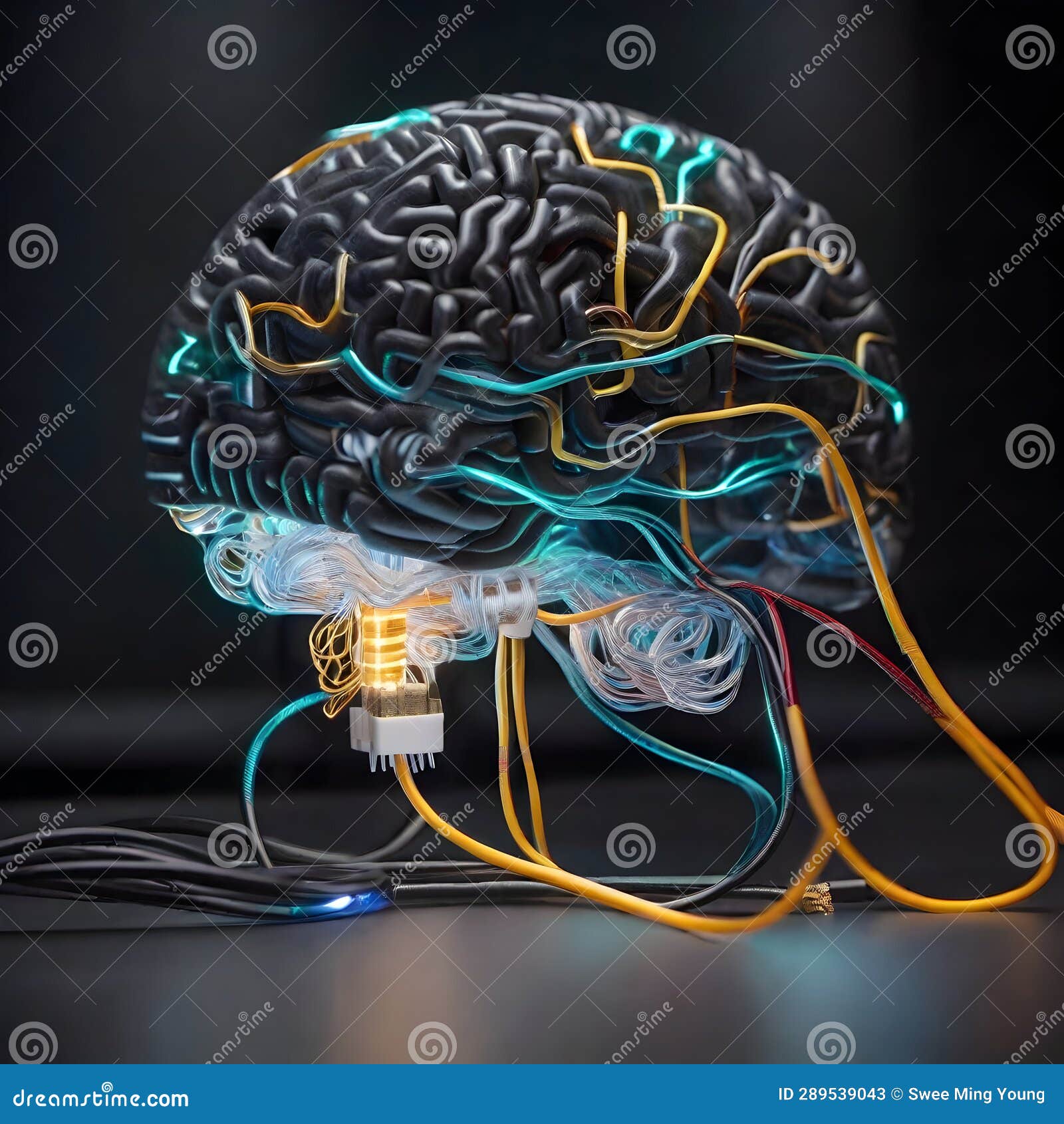 Image of a Glowing Human-liked Brain Made of Intricate Wires and Cables ...