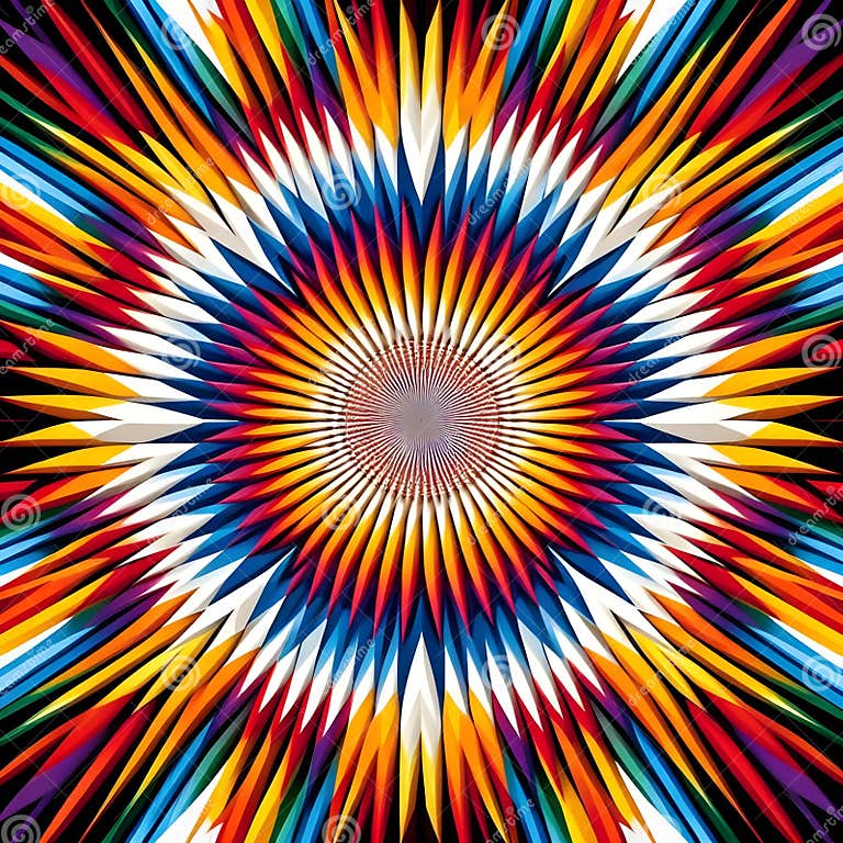 A Radial Optical Illusion Arrow-like Pattern Radiating Outward from a Central Point of Rainbow ...