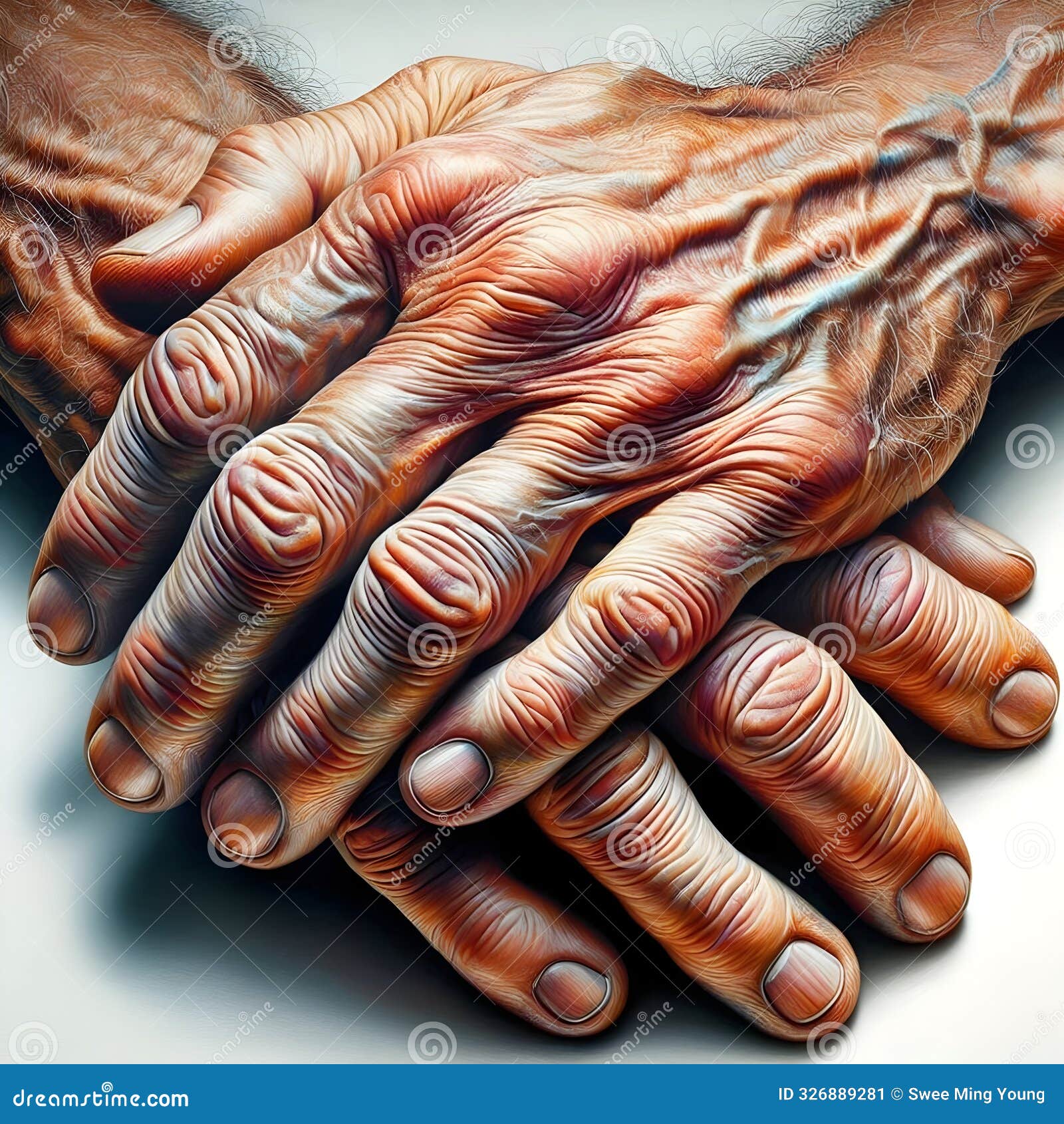 Close Up Painterly Image of the Weathered Skin of a Human Wrinkle Hand ...