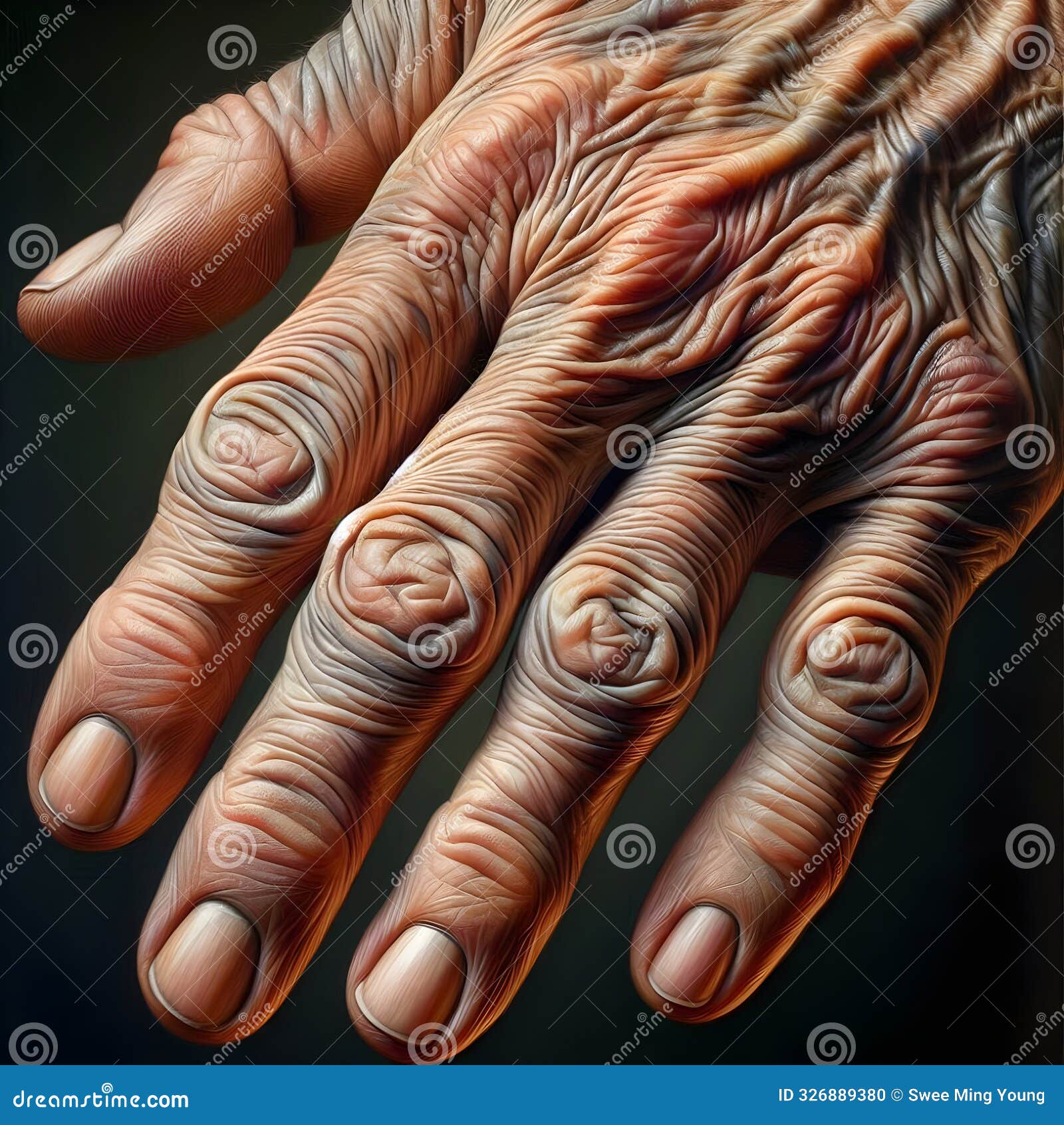 Close Up Painterly Image of the Weathered Skin of a Human Wrinkle Hand ...