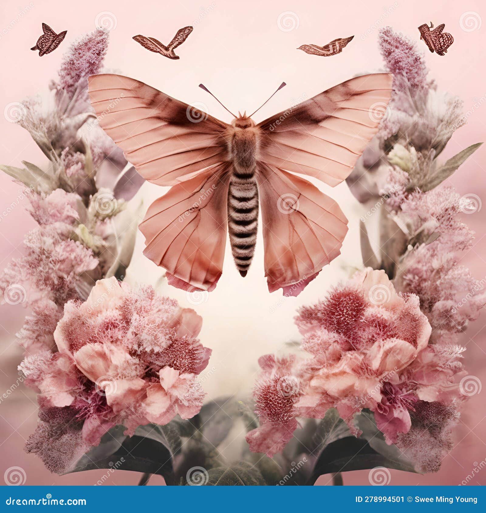 Image of Moth on Flowers with Watercolor Background. Stock Illustration ...