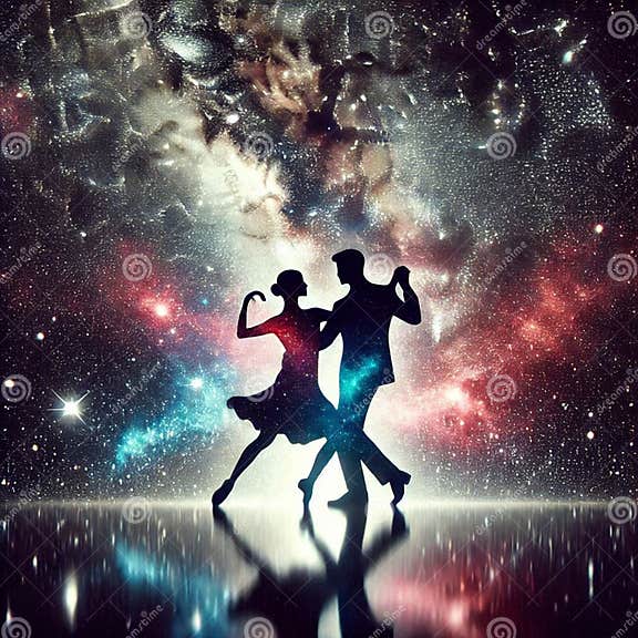 Double Exposure Image of a Dancing Figure in Blended Starry Night Sky. Stock Illustration ...