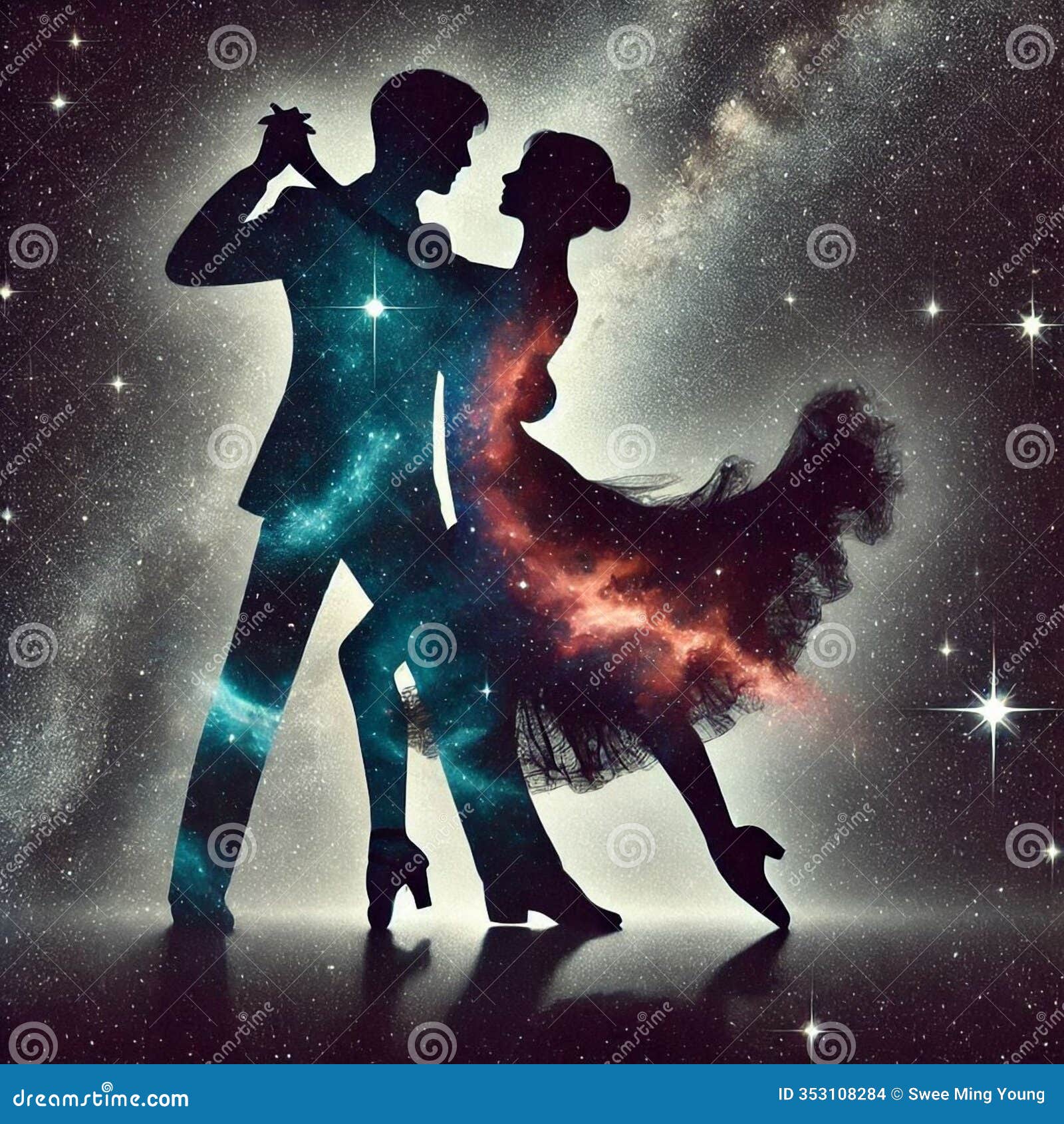 Double Exposure Image of a Dancing Figure in Blended Starry Night Sky. Stock Illustration ...