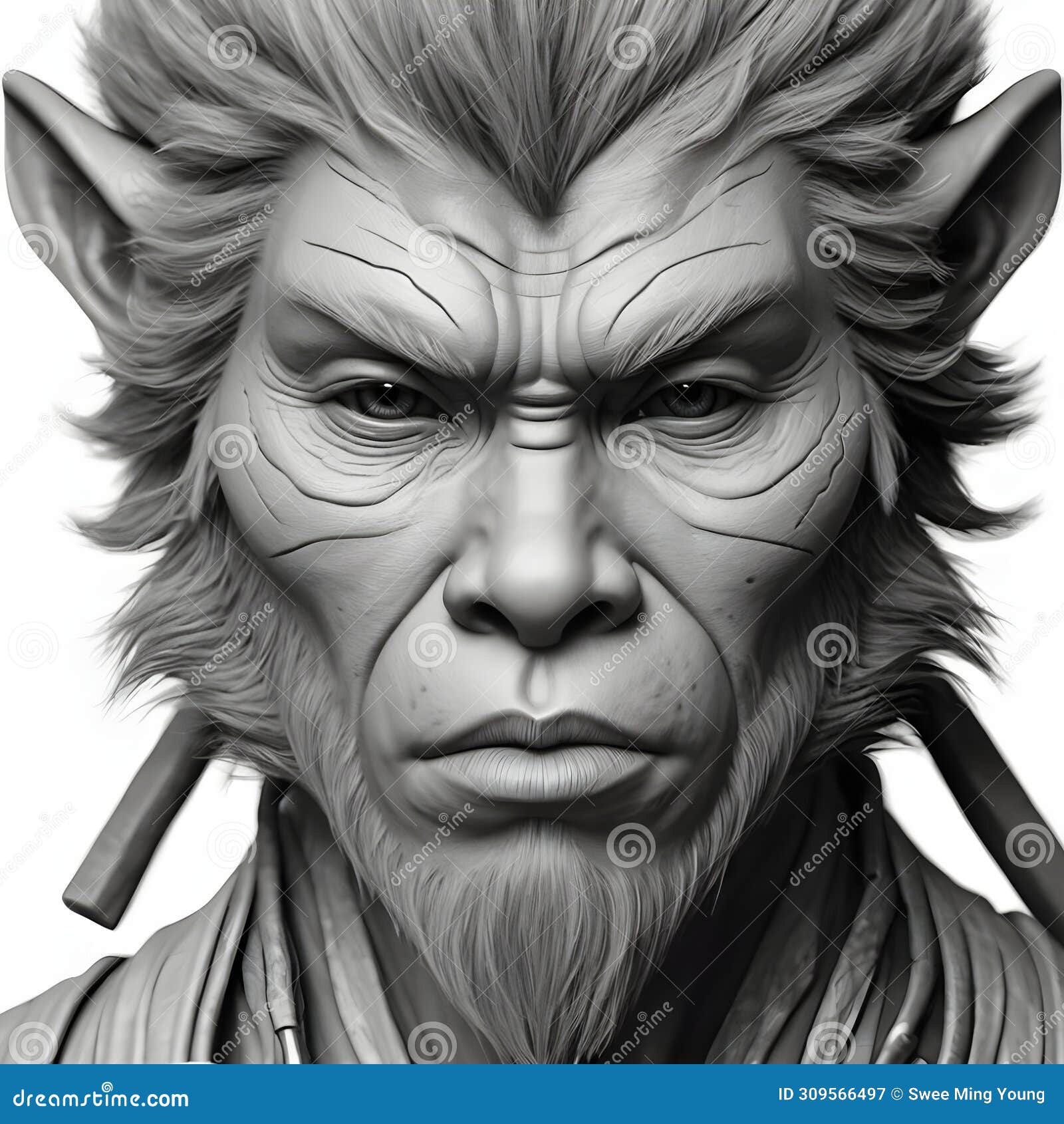 Drawing Image Of Sun Wukong Made With Minimalistic Aesthetic Lines Stock Illustration