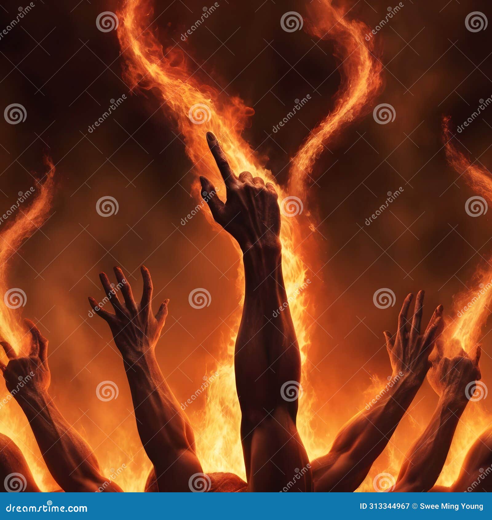 Haunting Image of Human Arms Rising from the Fiery Inferno of Hell ...