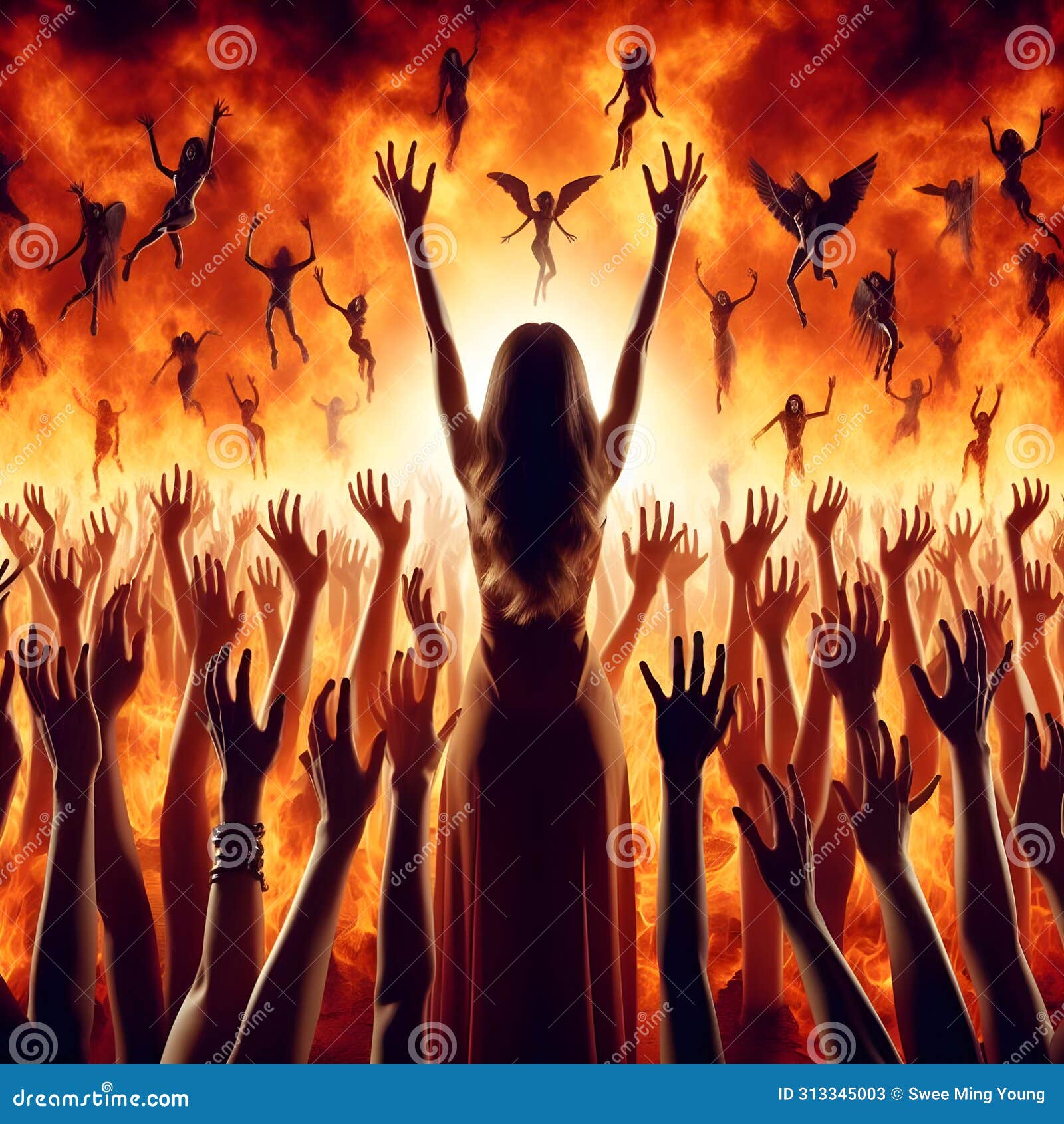 Haunting Image of Human Arms Rising from the Fiery Inferno of Hell ...