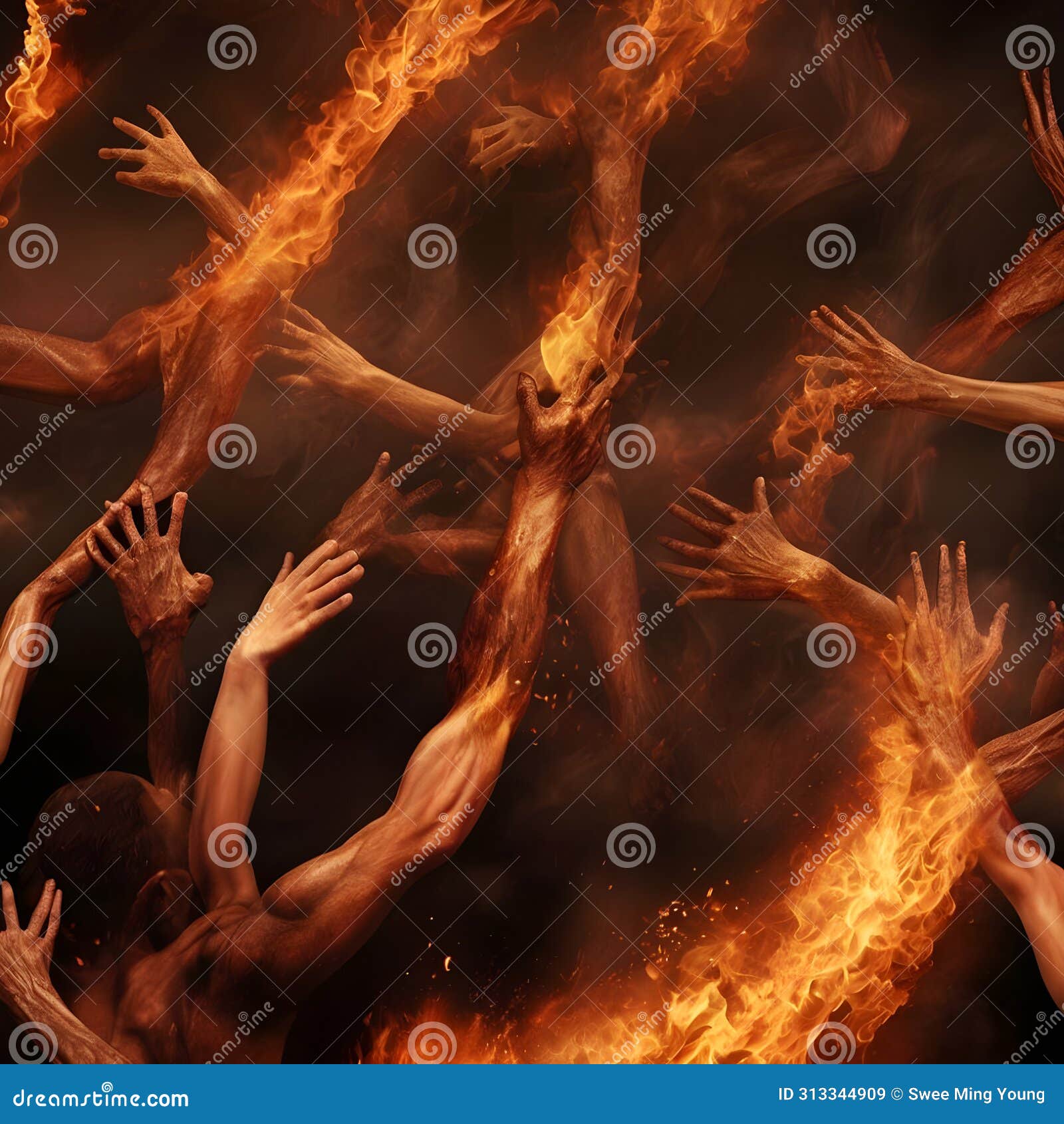 Haunting Image of Human Arms Rising from the Fiery Inferno of Hell ...