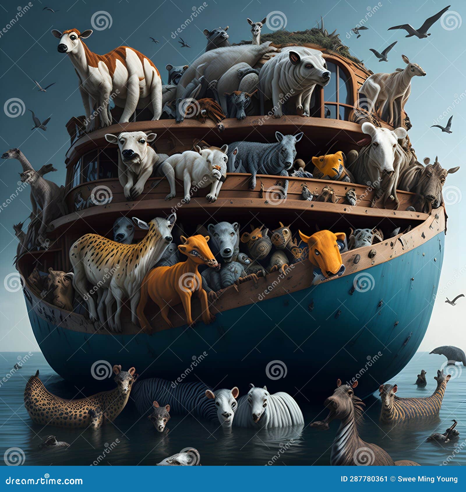 Comical Image of a Whimsical Noah S Ark Overflowing with Animals and ...