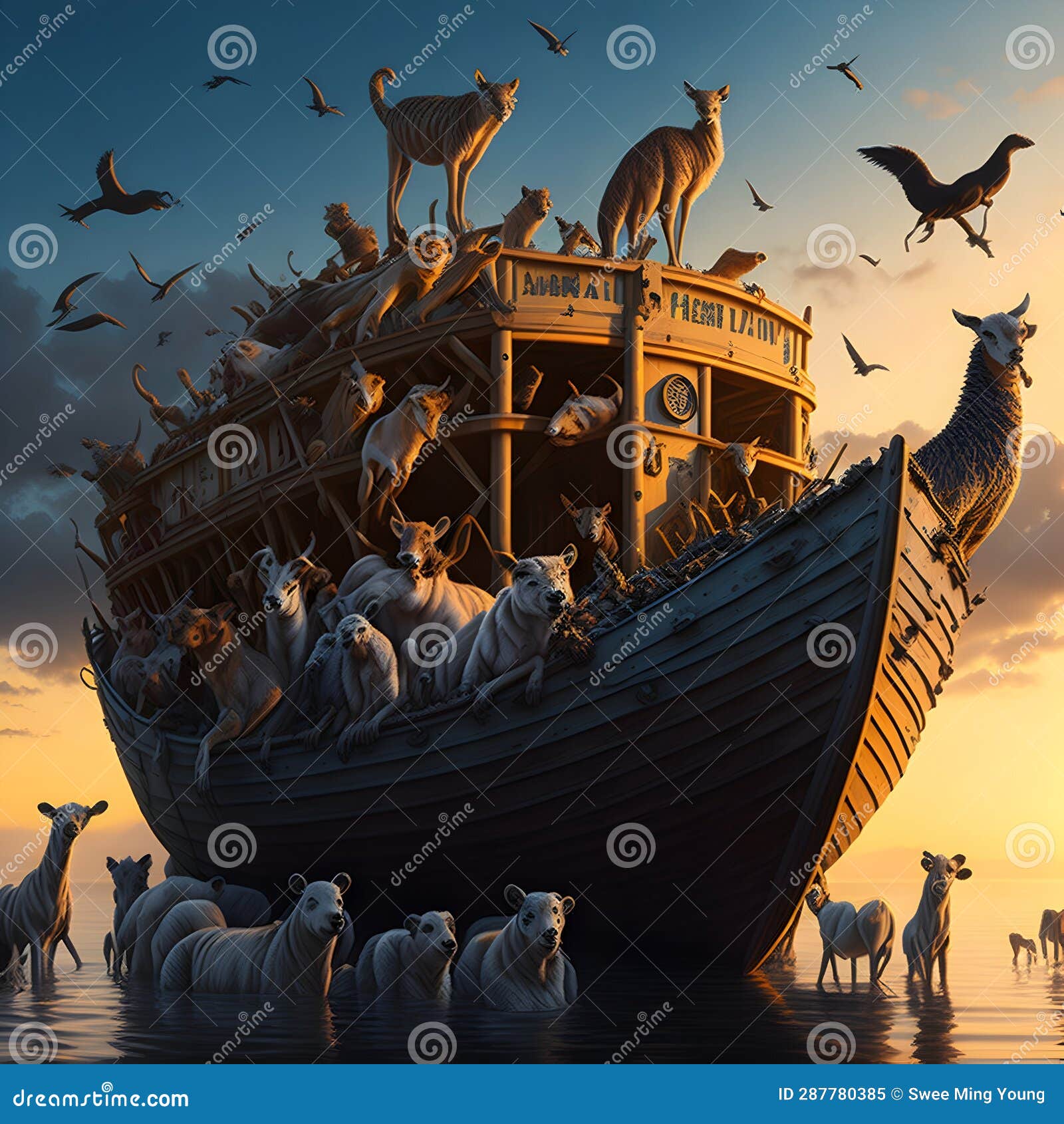Comical Image of a Whimsical Noah S Ark Overflowing with Animals and ...