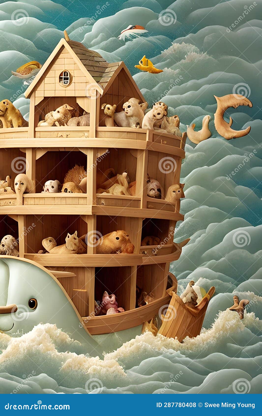 Comical Image of a Whimsical Noah S Ark Overflowing with Animals and ...