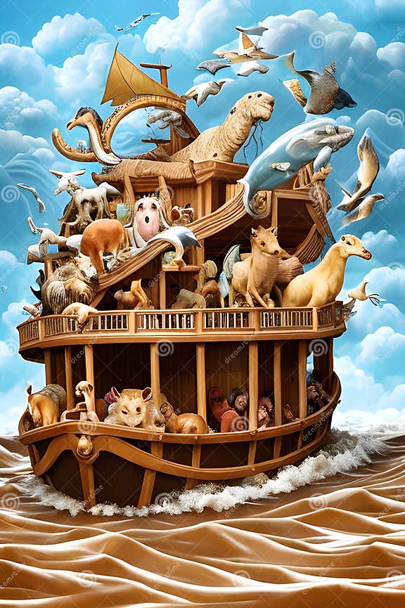 Comical Image of a Whimsical Noah S Ark Overflowing with Animals and ...