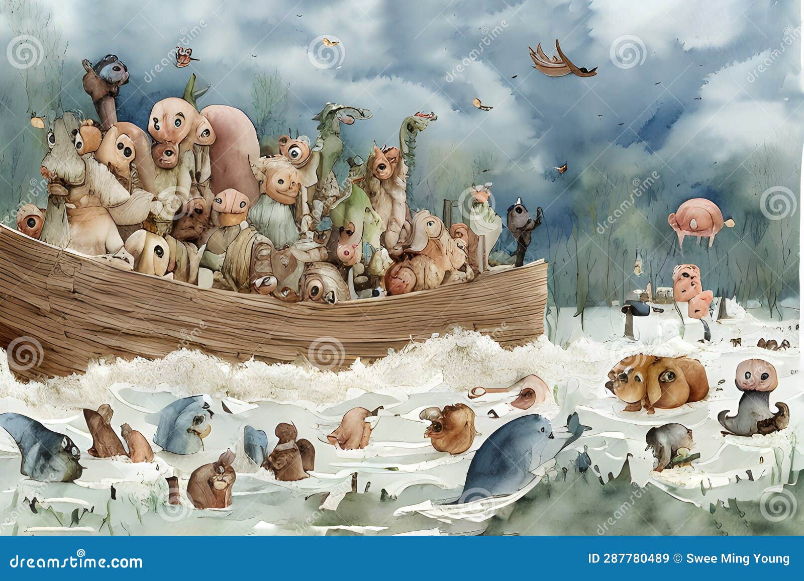 Comical Image of a Whimsical Noah S Ark Overflowing with Animals and ...