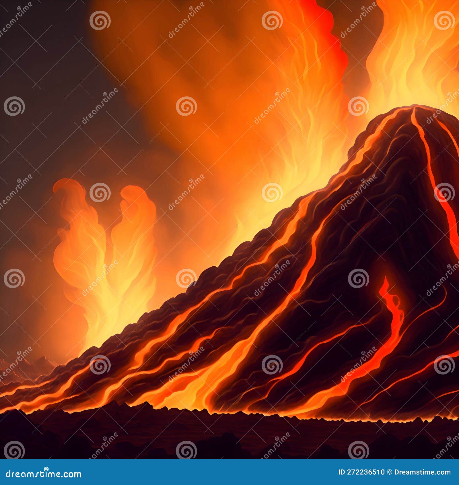 Image of the Volcanic Eruption with Flowing Hot Lava and Fire. Stock ...