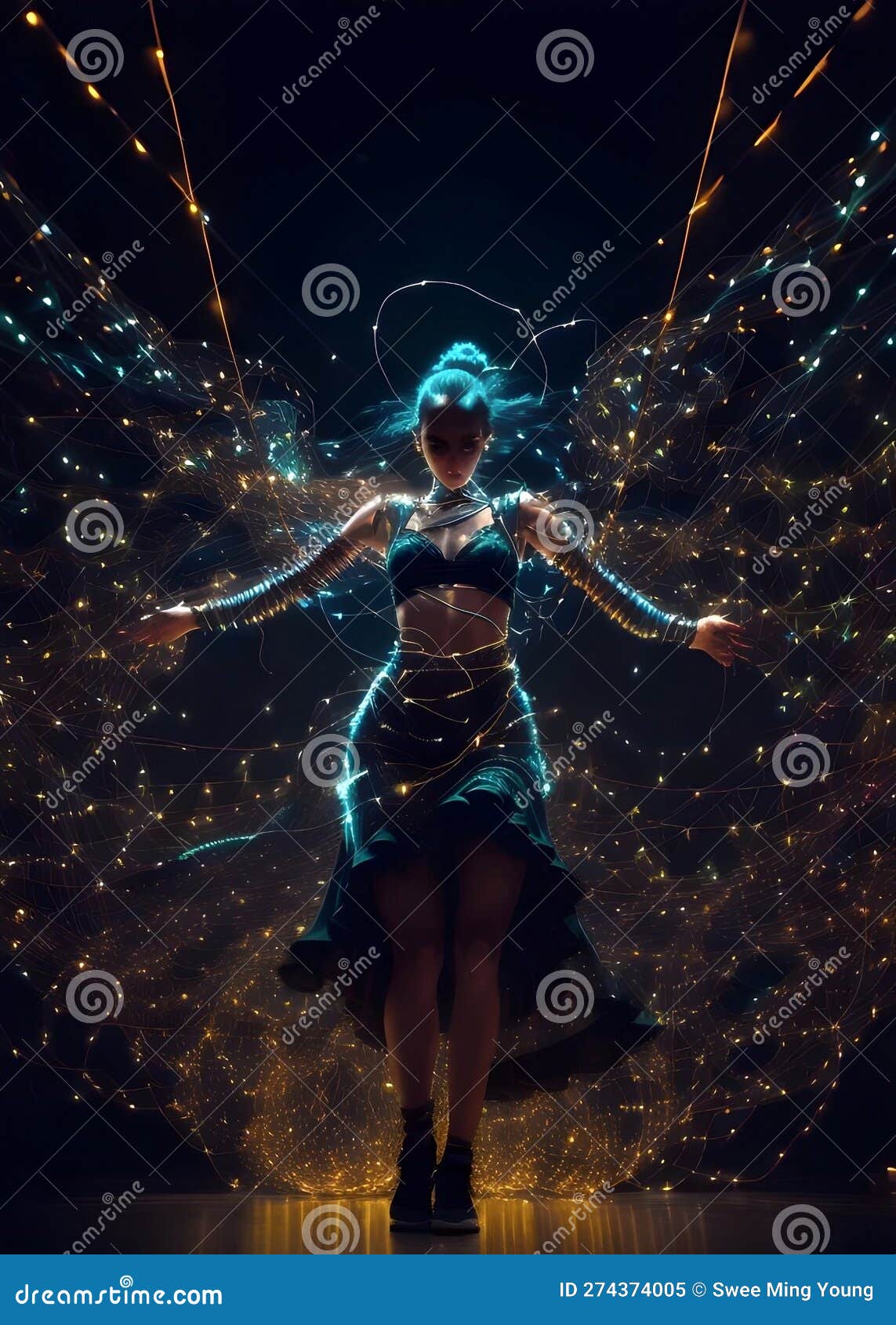 Image of an Abstract Shadowy Human Figure Dancing Form Made Up of Wires ...