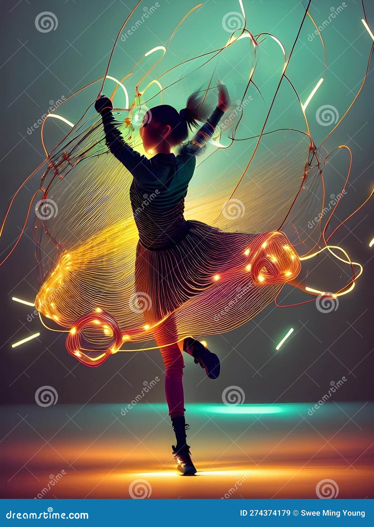 Image of an Abstract Shadowy Human Figure Dancing Form Made Up of Wires ...