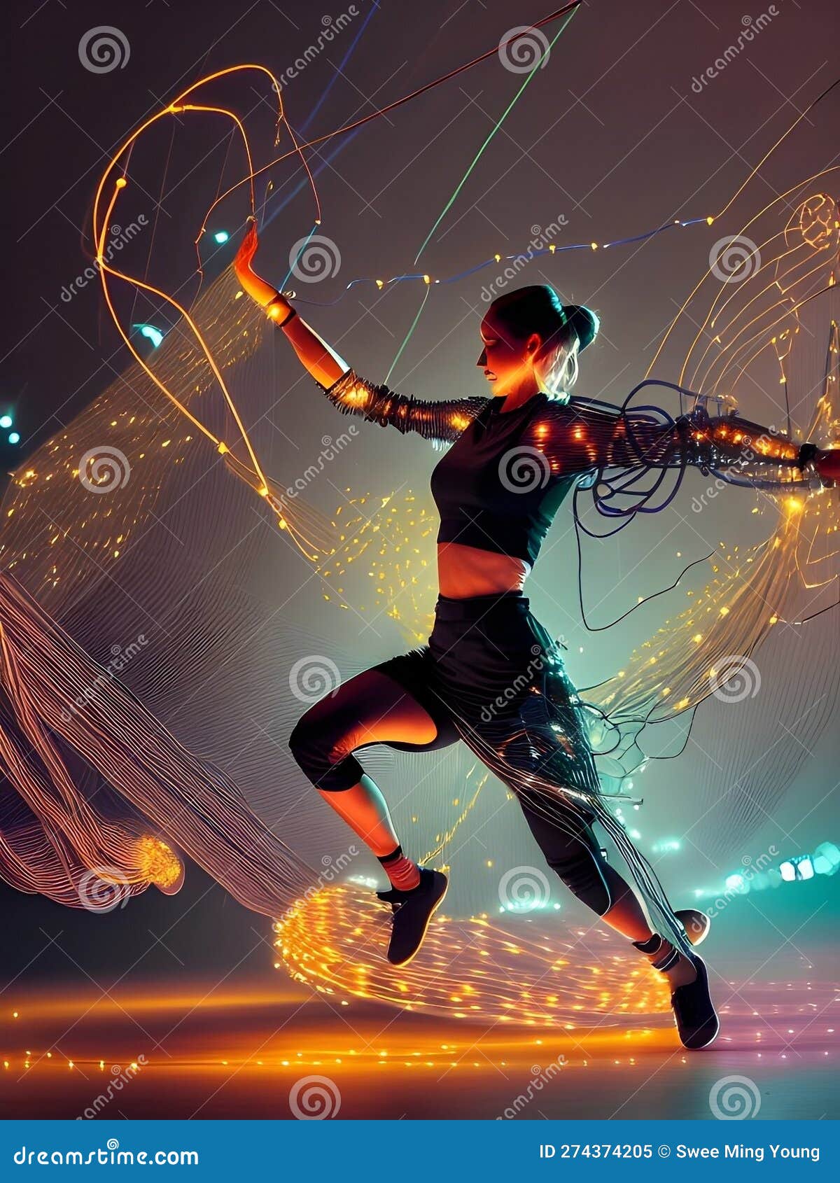 Image of an Abstract Shadowy Human Figure Dancing Form Made Up of Wires ...